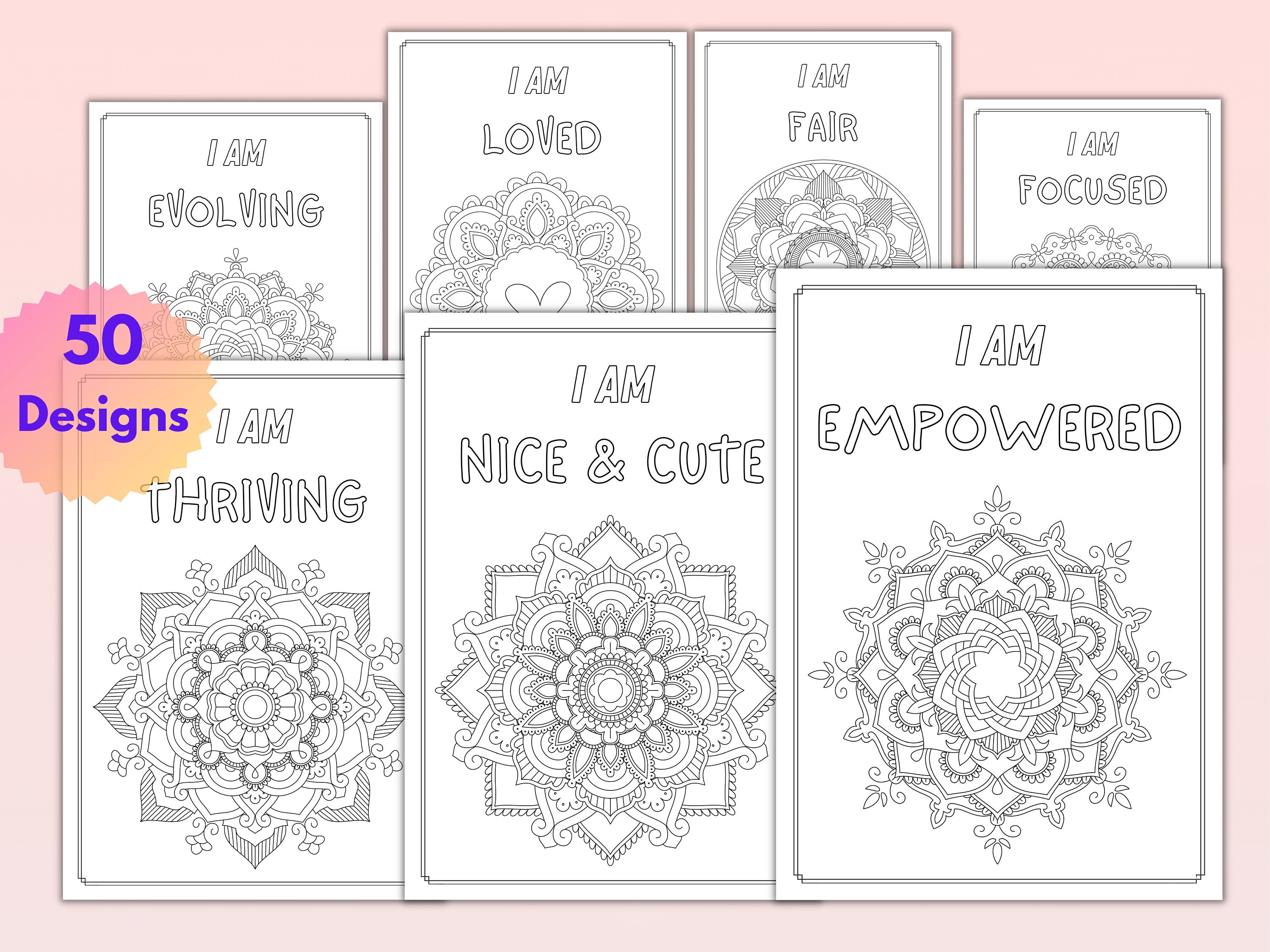 50 Positive Affirmations Colouring Pages, Self-love Colouring ...