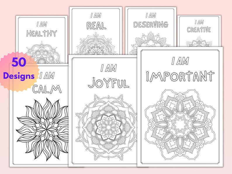 50 Positive Affirmations Colouring Pages, Self-love Colouring ...