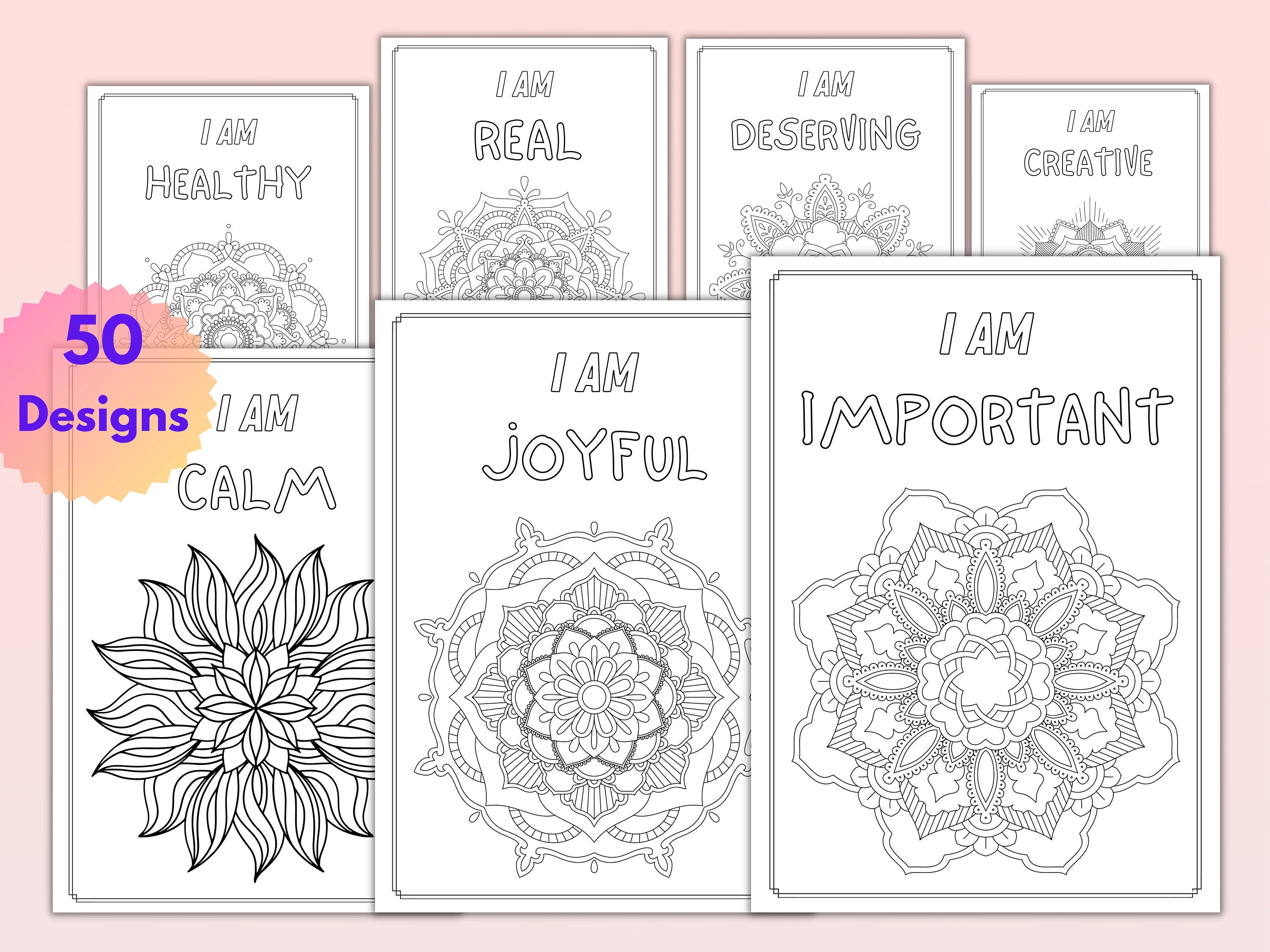 50 Positive Affirmations Colouring Pages, Self-love Colouring ...