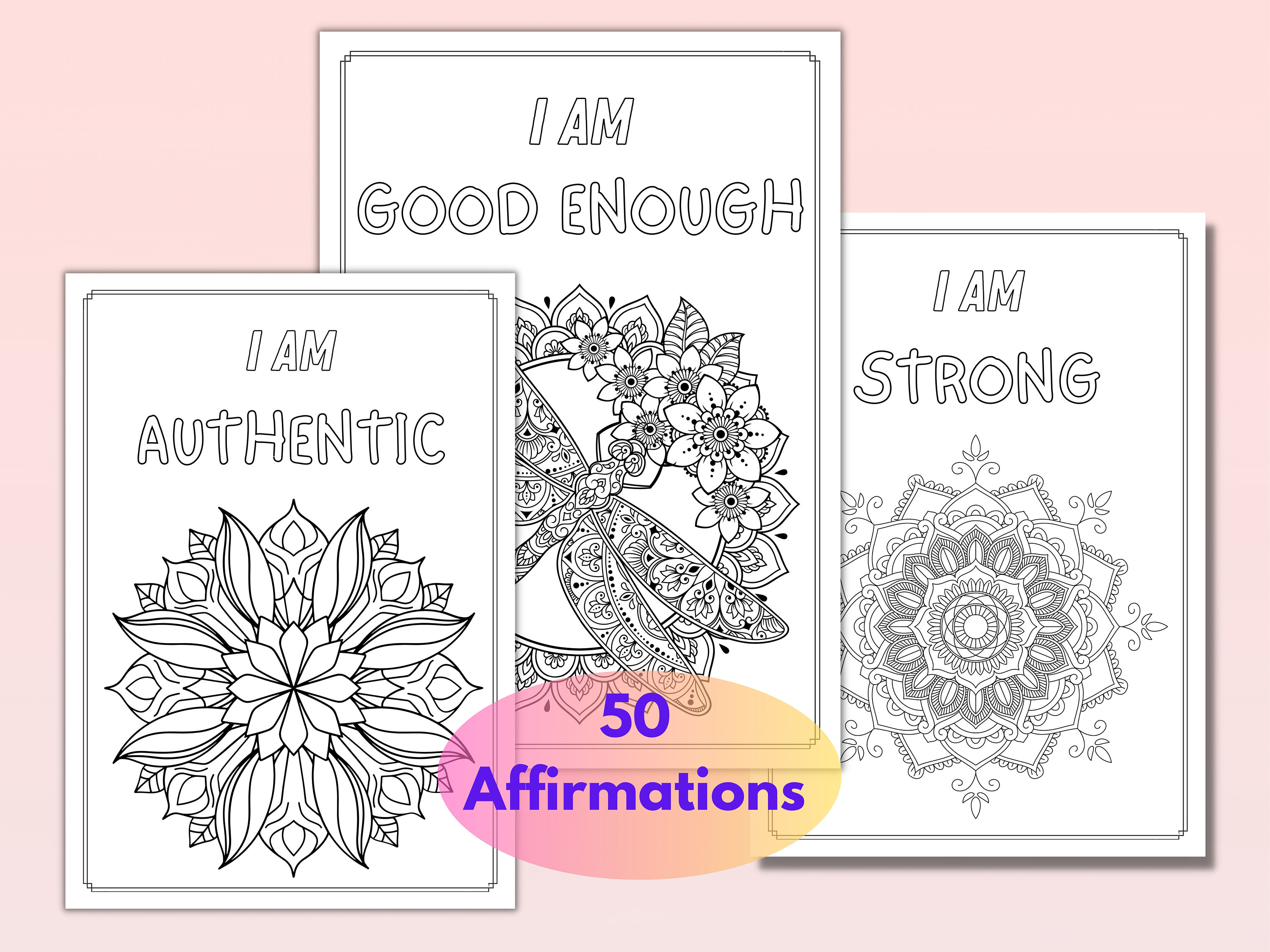 50 Positive Affirmations Colouring Pages, Self-love Colouring ...