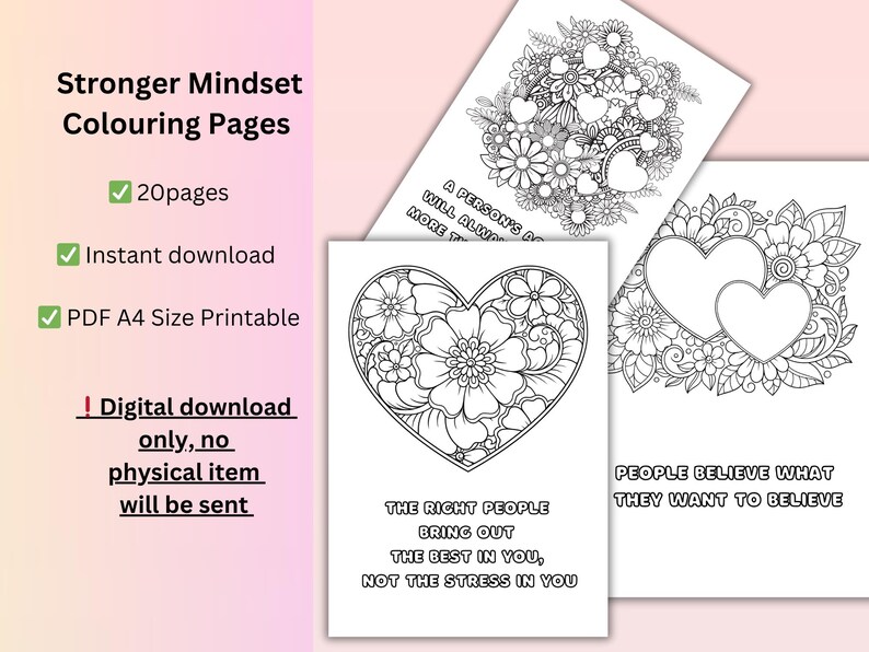 Stronger Mindset Colouring Pages, Printable A4 Size, Powerful Quotes ...