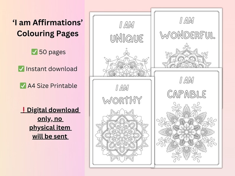 50 Positive Affirmations Colouring Pages, Self-love Colouring ...