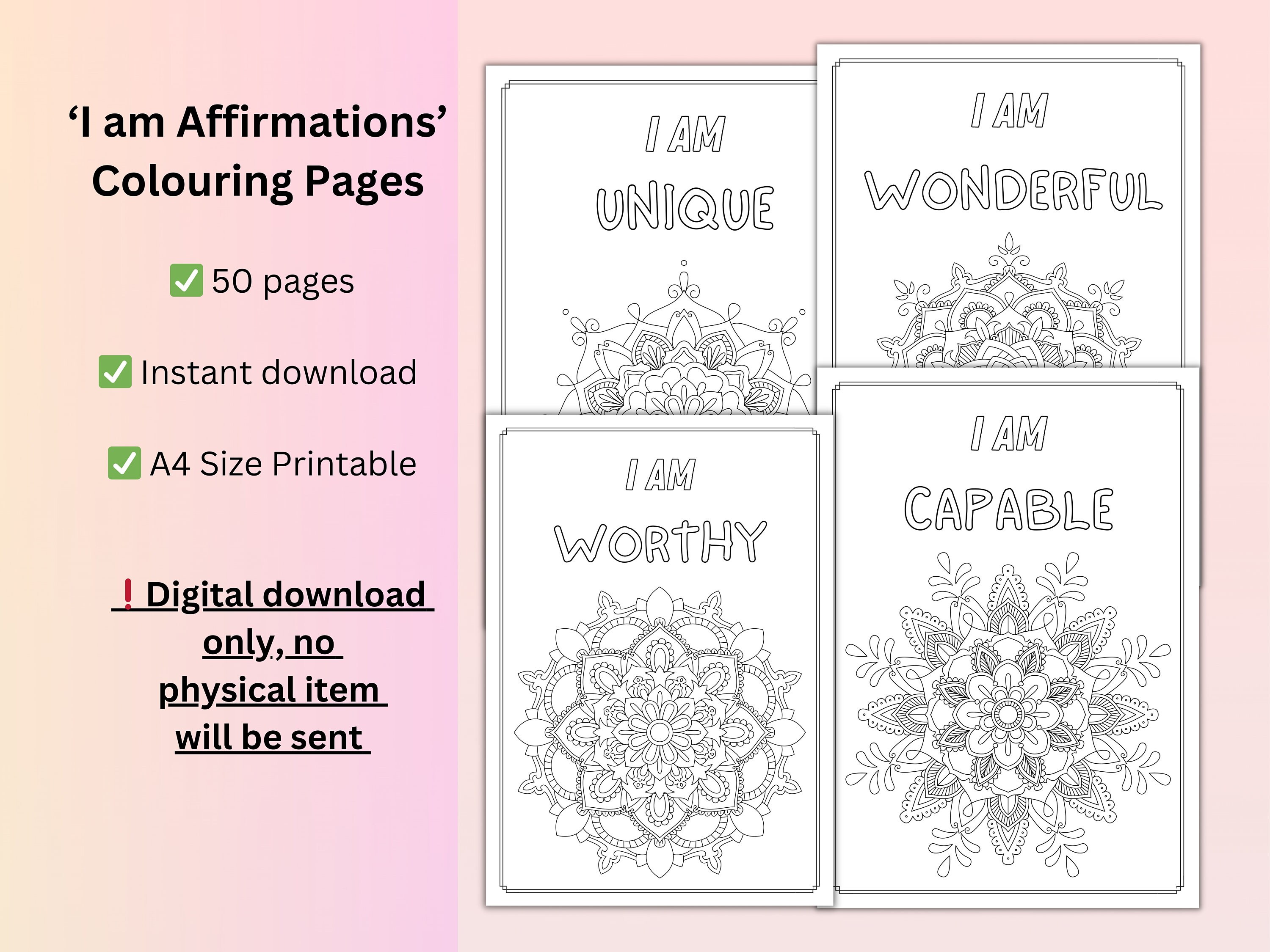 50 Positive Affirmations Colouring Pages, Self-love Colouring ...