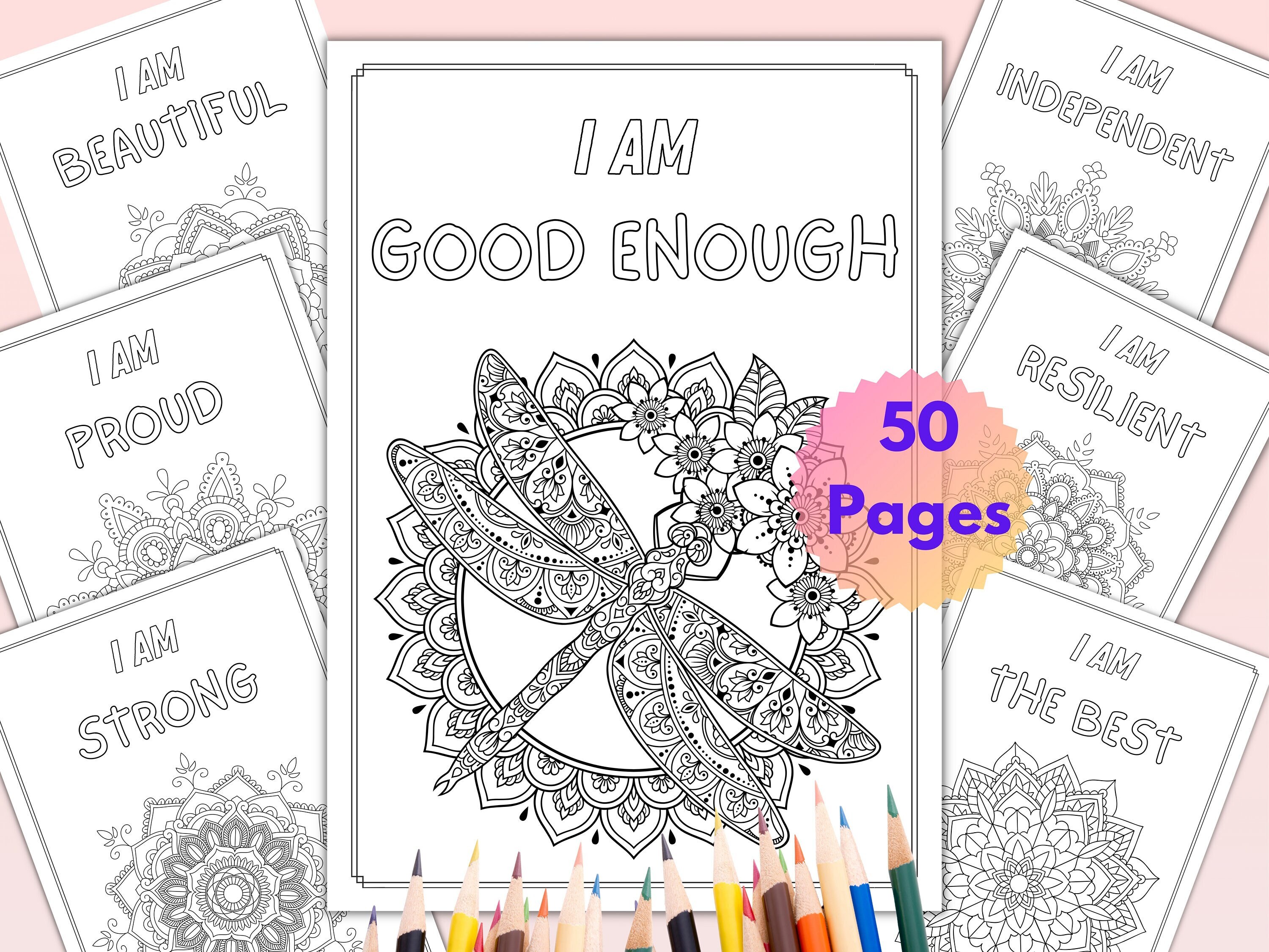 50 Positive Affirmations Colouring Pages, Self-love Colouring ...