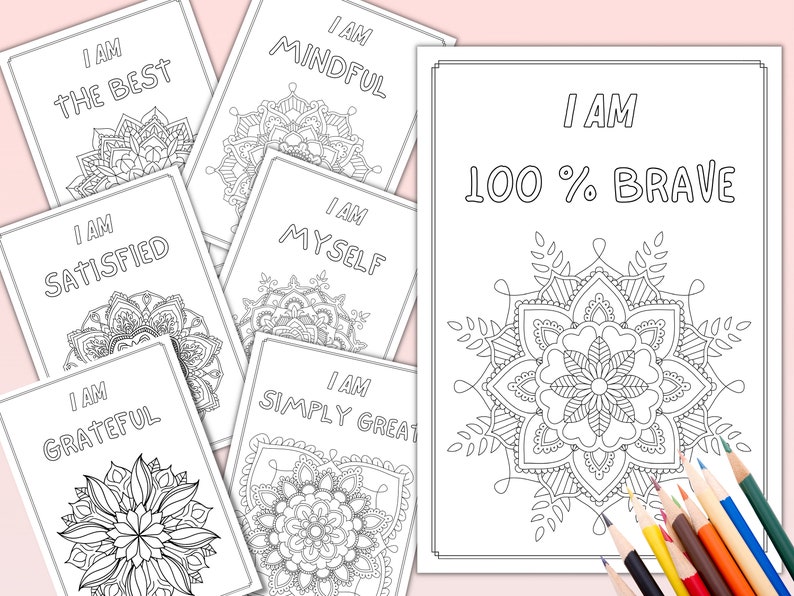 50 Positive Affirmations Colouring Pages, Self-love Colouring ...