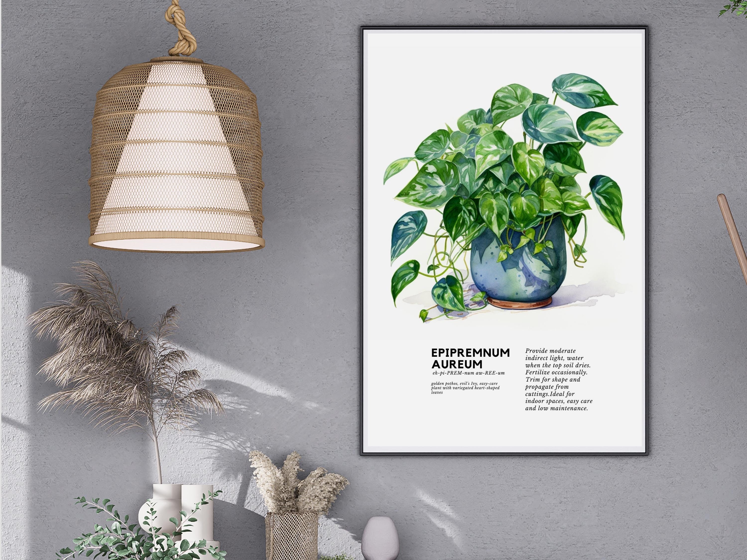 Watercolor Devil's Ivy Printable Wall Art, Digital Download, Golden ...