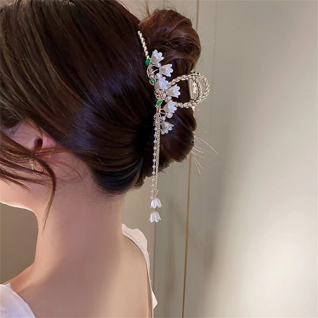 Lily of the Valley Hair Claw, Pearl Lily of the Valley Fringed Shark ...