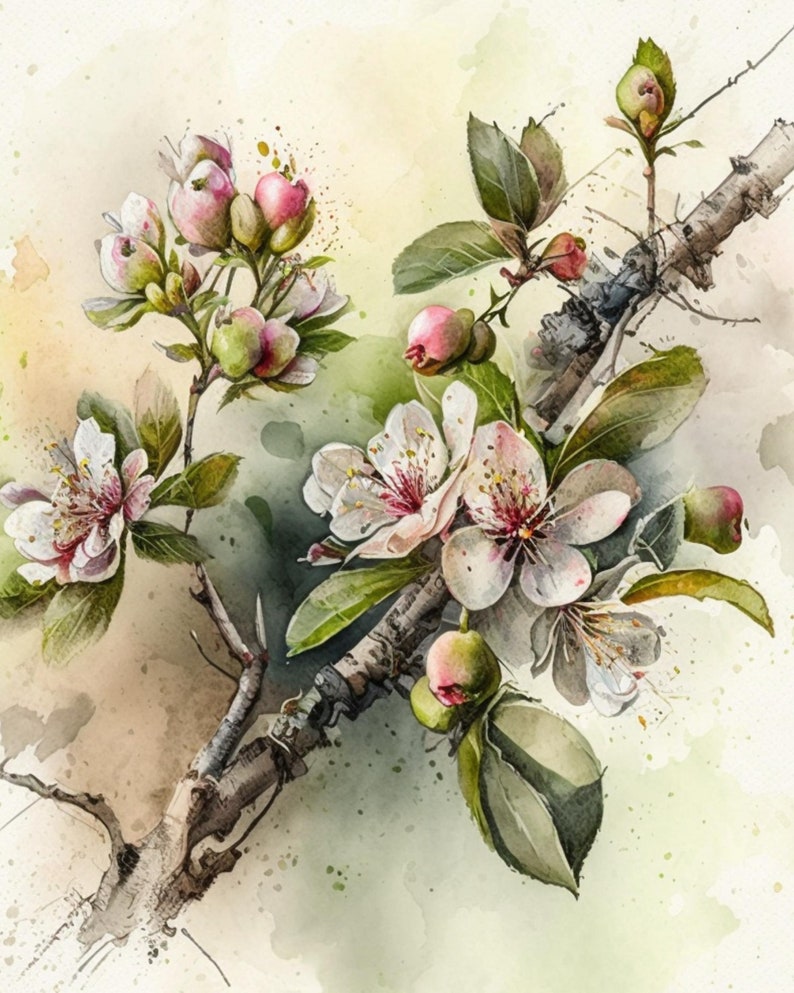 Apple Blossom Watercolor Clipart, Botanical Art, Pink Clipart, Spring ...