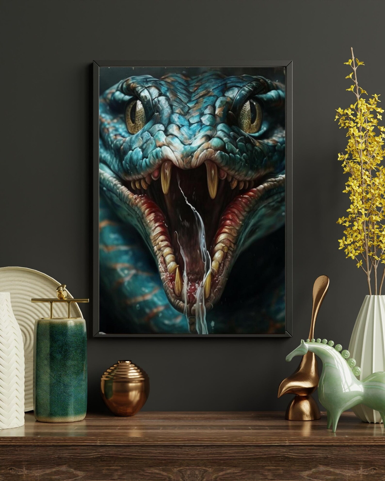 Teeth of the Blue Snake, Oil Painting on Black Background, Abstract ...