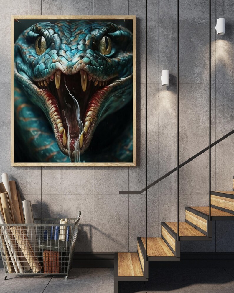 Teeth of the Blue Snake, Oil Painting on Black Background, Abstract ...