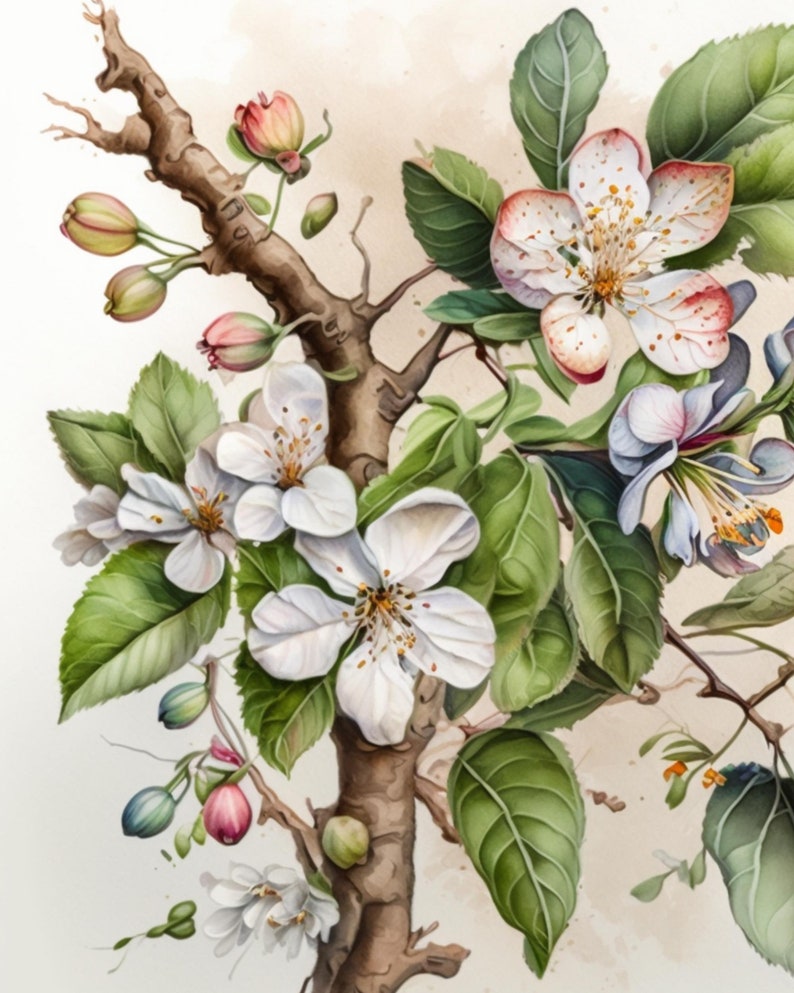Apple Blossom Watercolor Clipart, Botanical Art, Pink Clipart, Spring ...