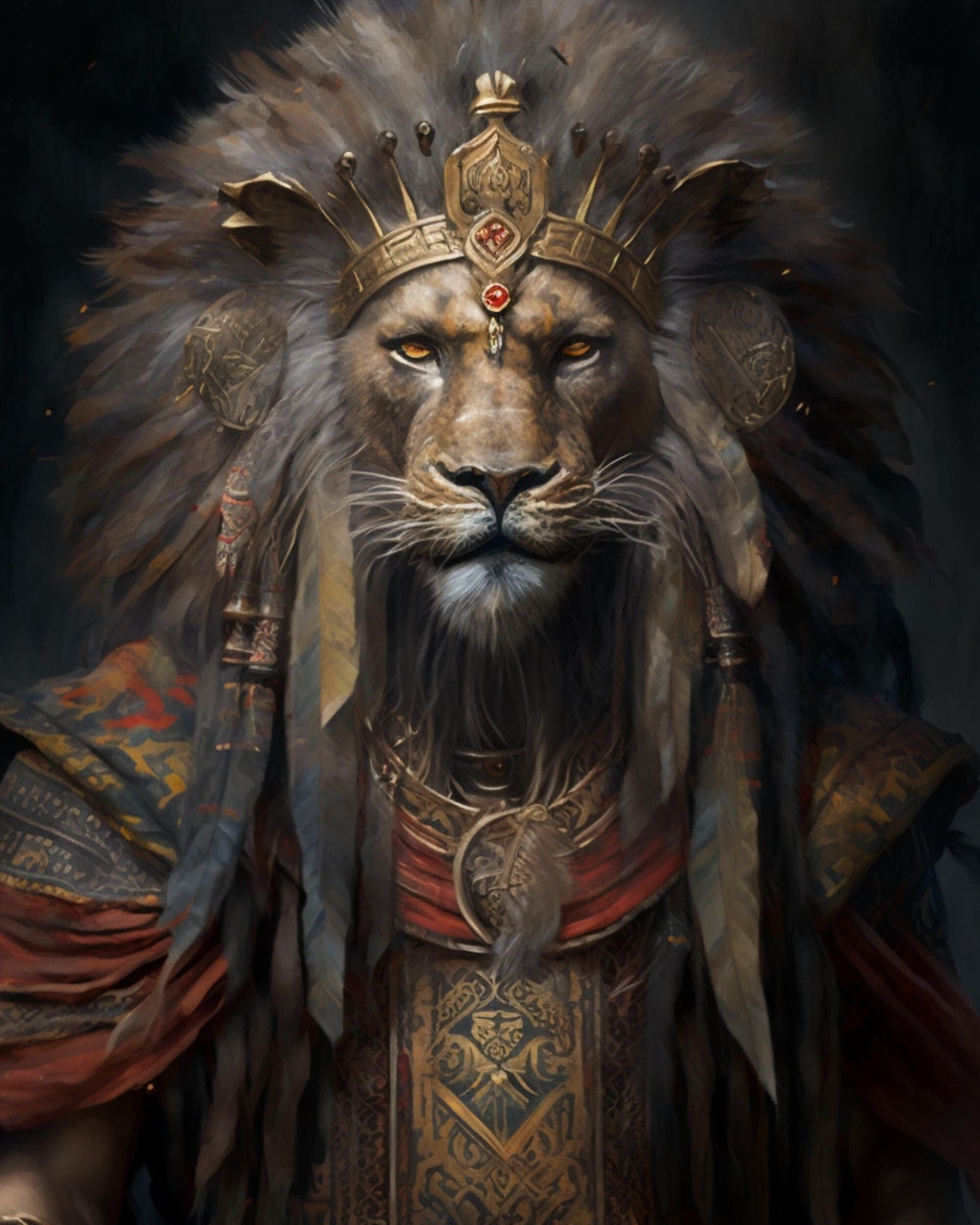 Lion Dressed in Ritual Costume, Dressed Animal Portrait, Animal ...