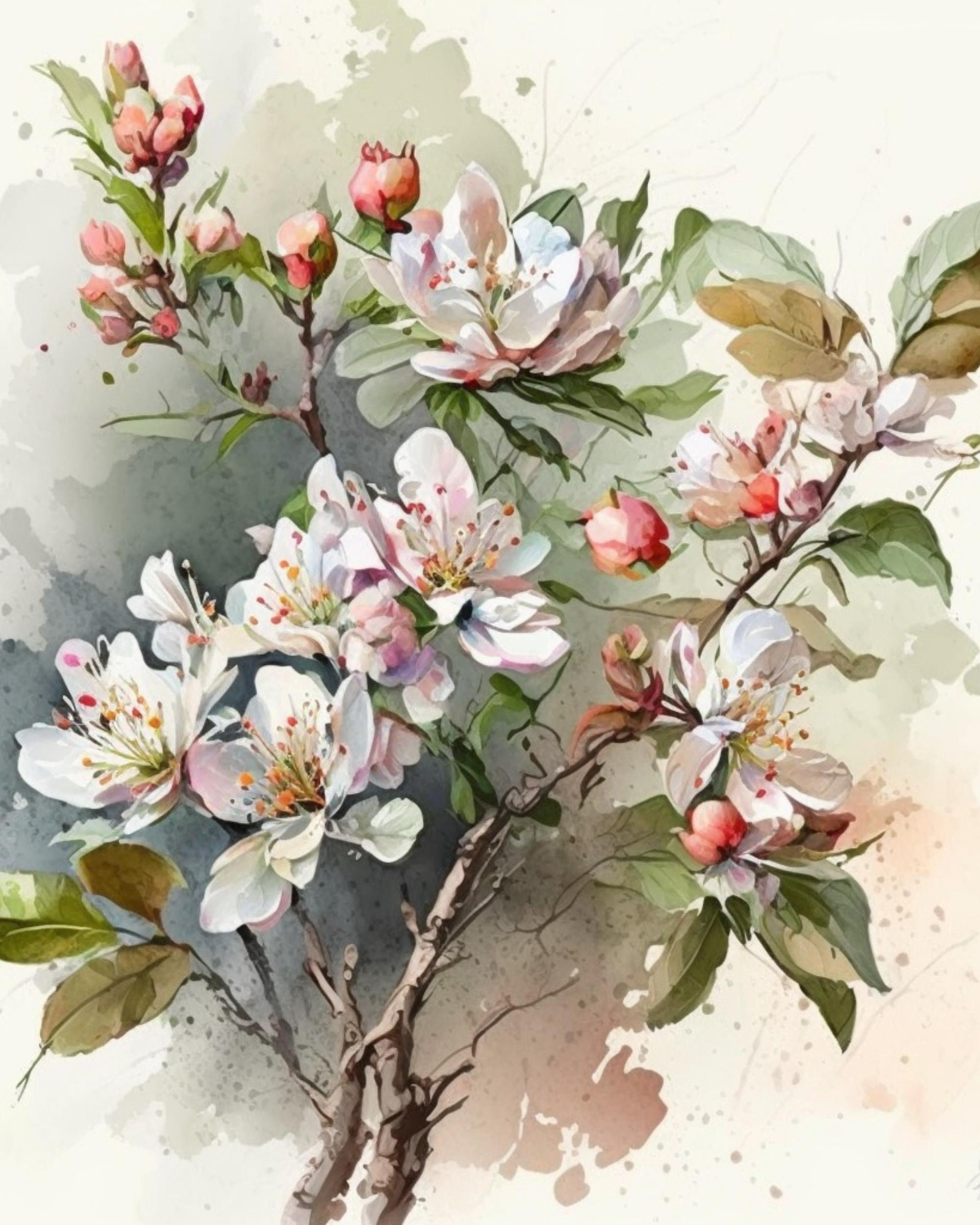 Apple Blossom Watercolor Clipart, Botanical Art, Pink Clipart, Spring ...