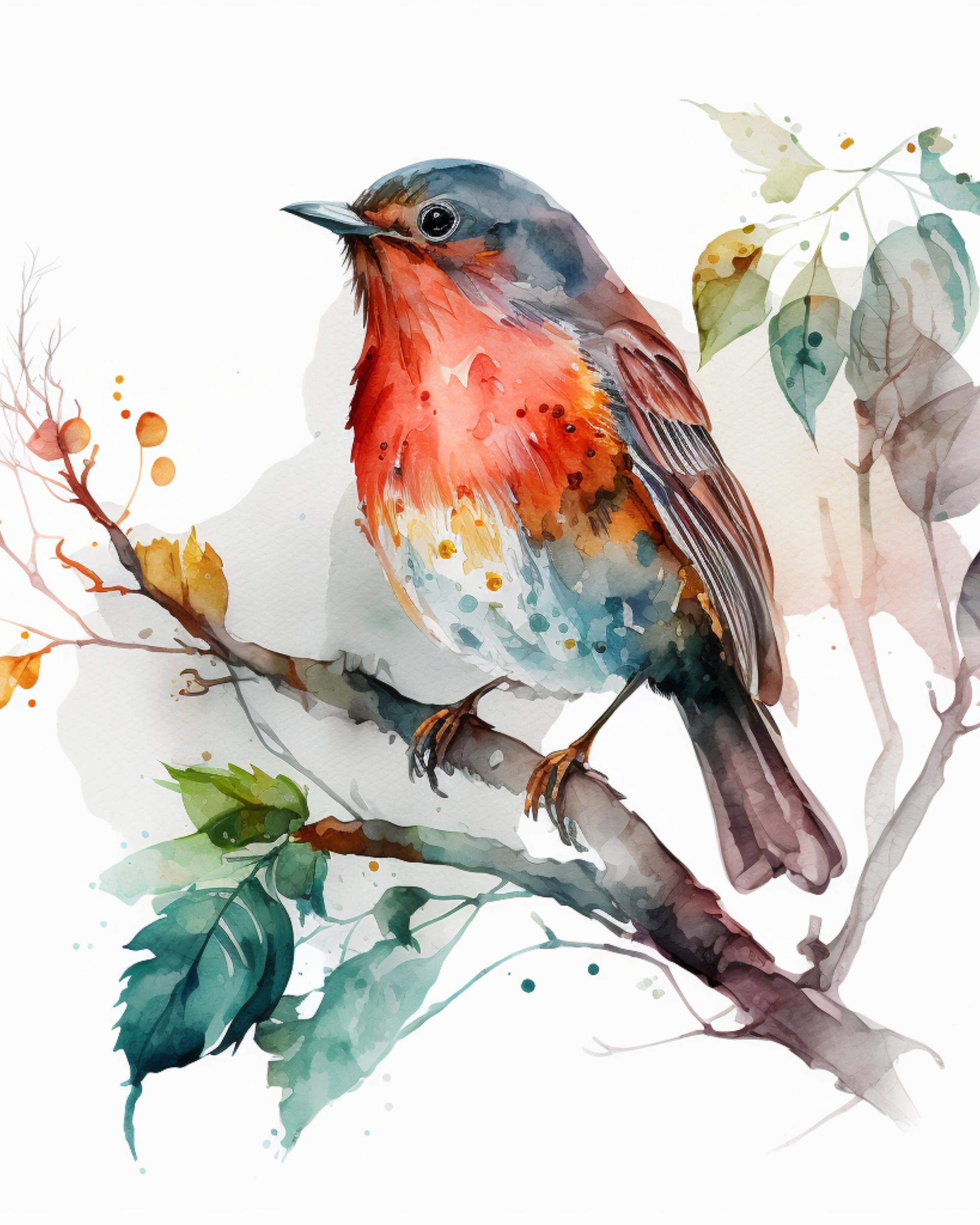 6 Pieces Spring Bird Watercolor Paintings, Digital Download, Modern ...