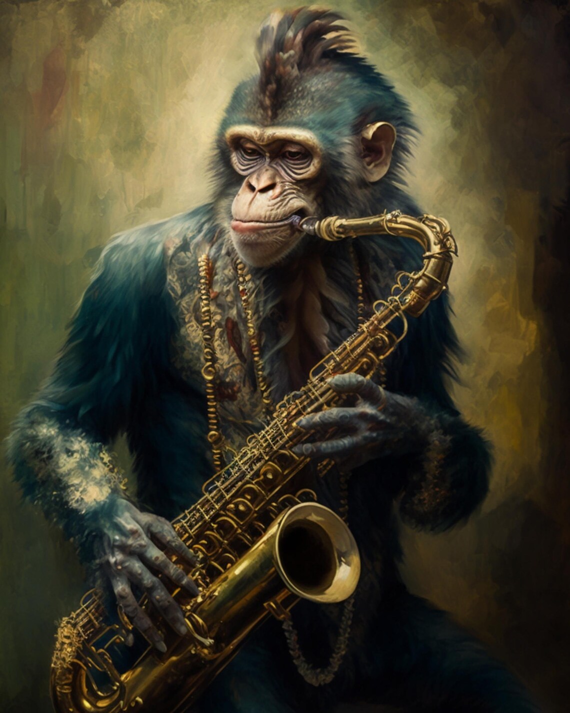 Mothers Day Gifts, Oil Paintings of a Saxophone-playing Monkeys ...