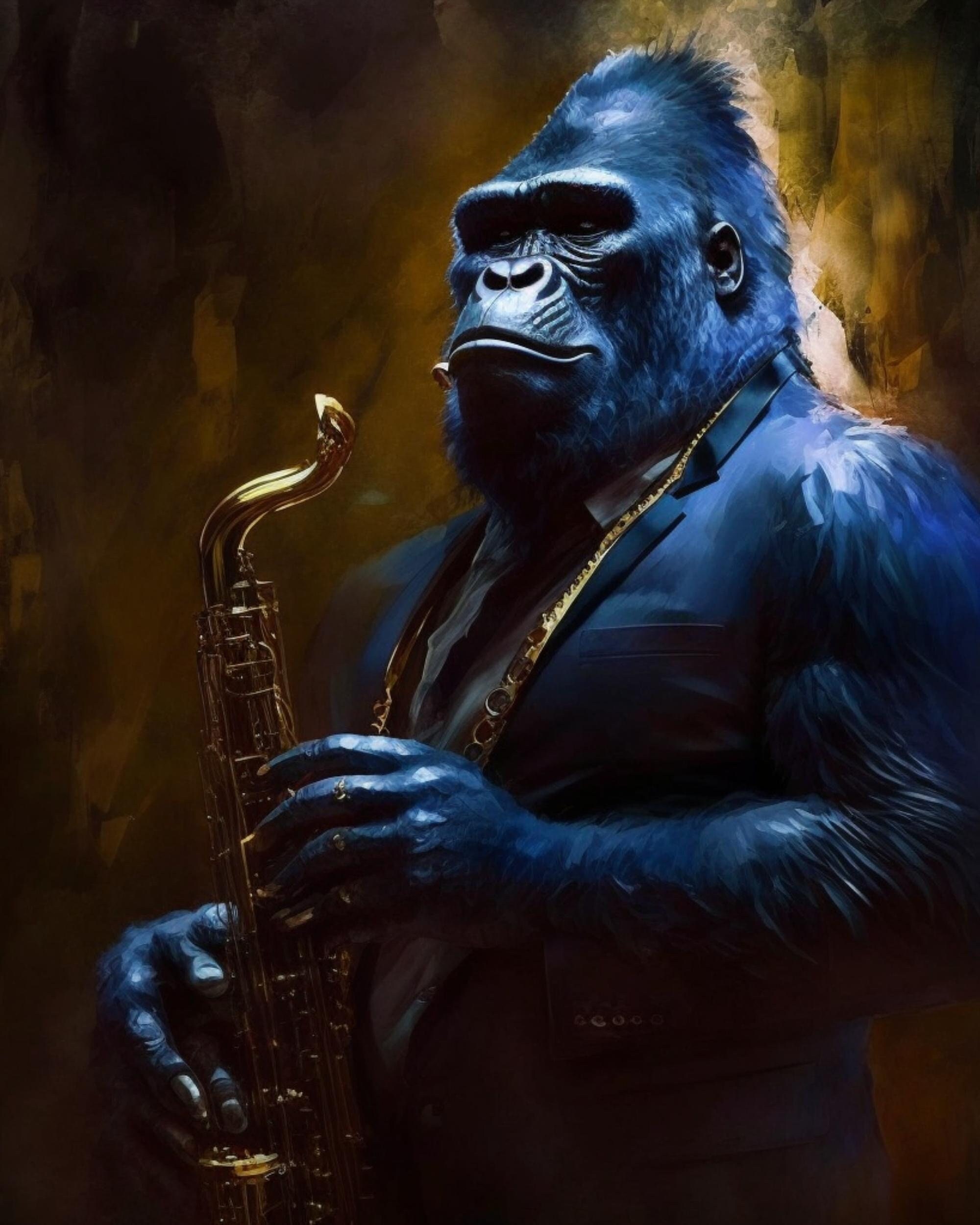 Oil Painting of a Saxophone-playing Gorilla, Digital Download, Unique ...