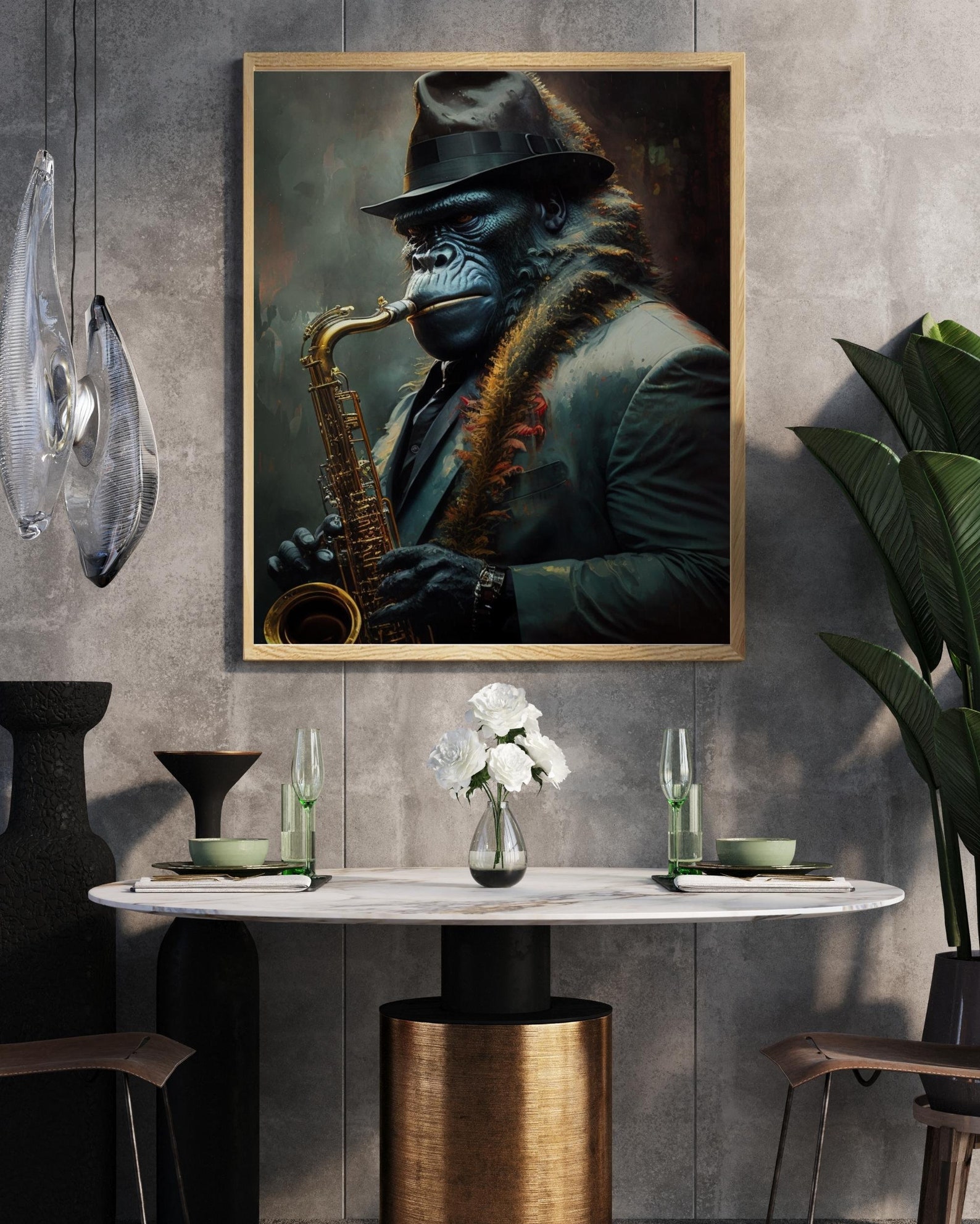 Stunning Art Piece: Oil Painting of a Saxophone-playing Gorilla ...