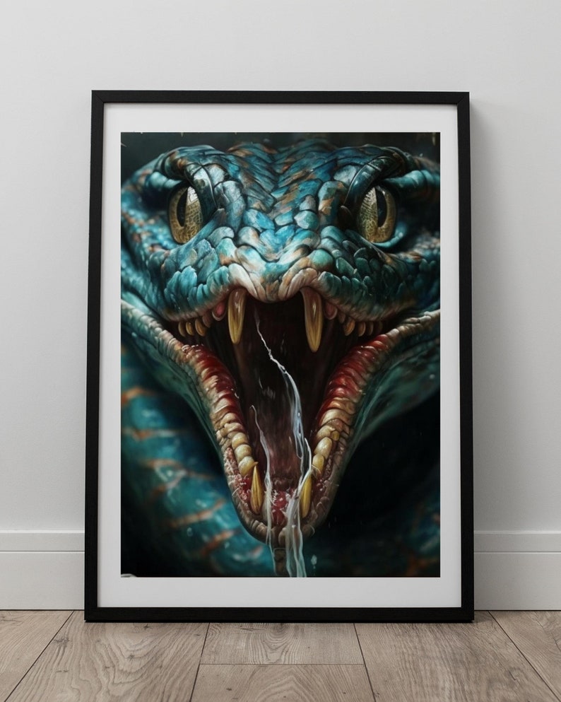 Teeth of the Blue Snake, Oil Painting on Black Background, Abstract ...