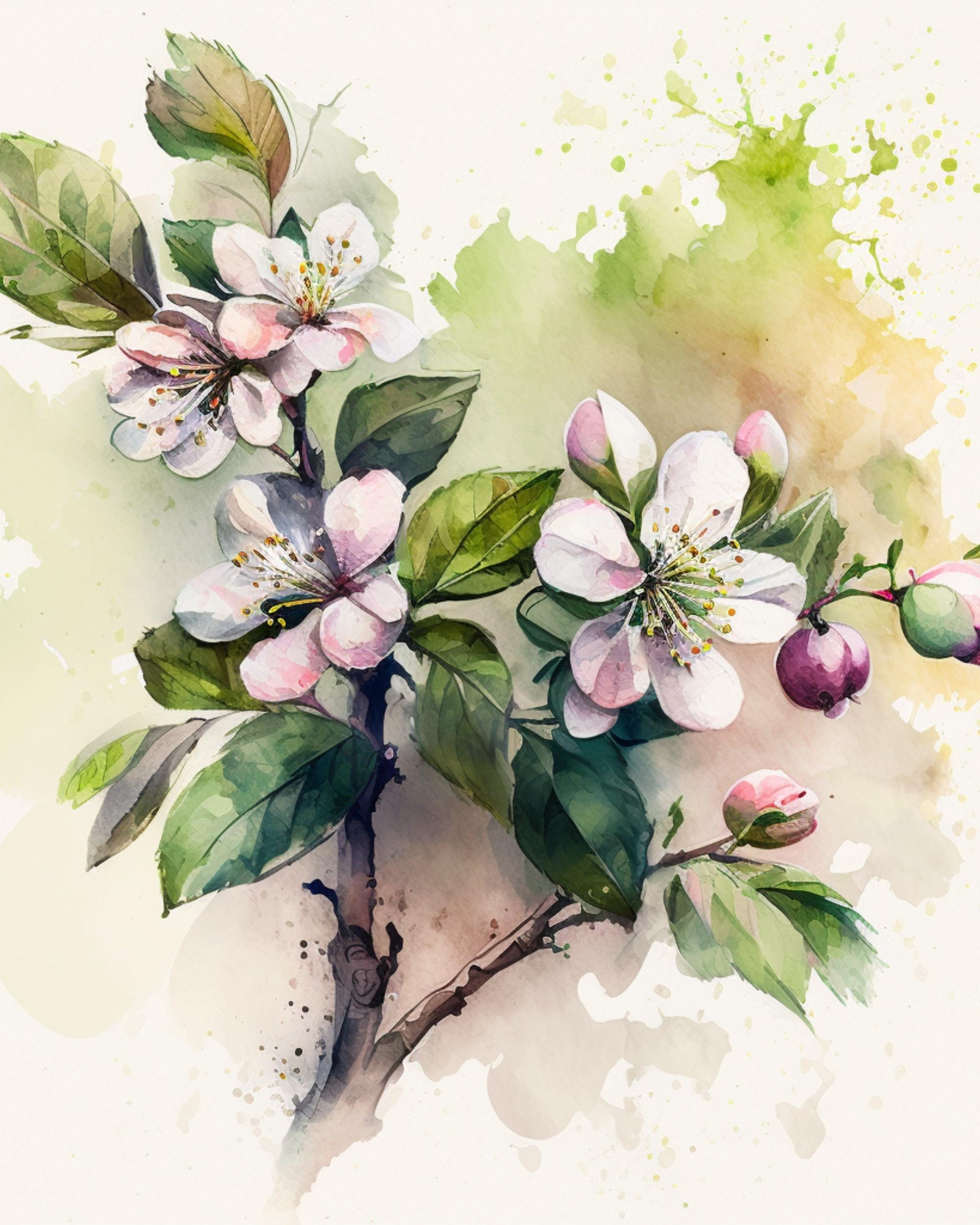 Apple Blossom Watercolor Clipart, Botanical Art, Pink Clipart, Spring ...