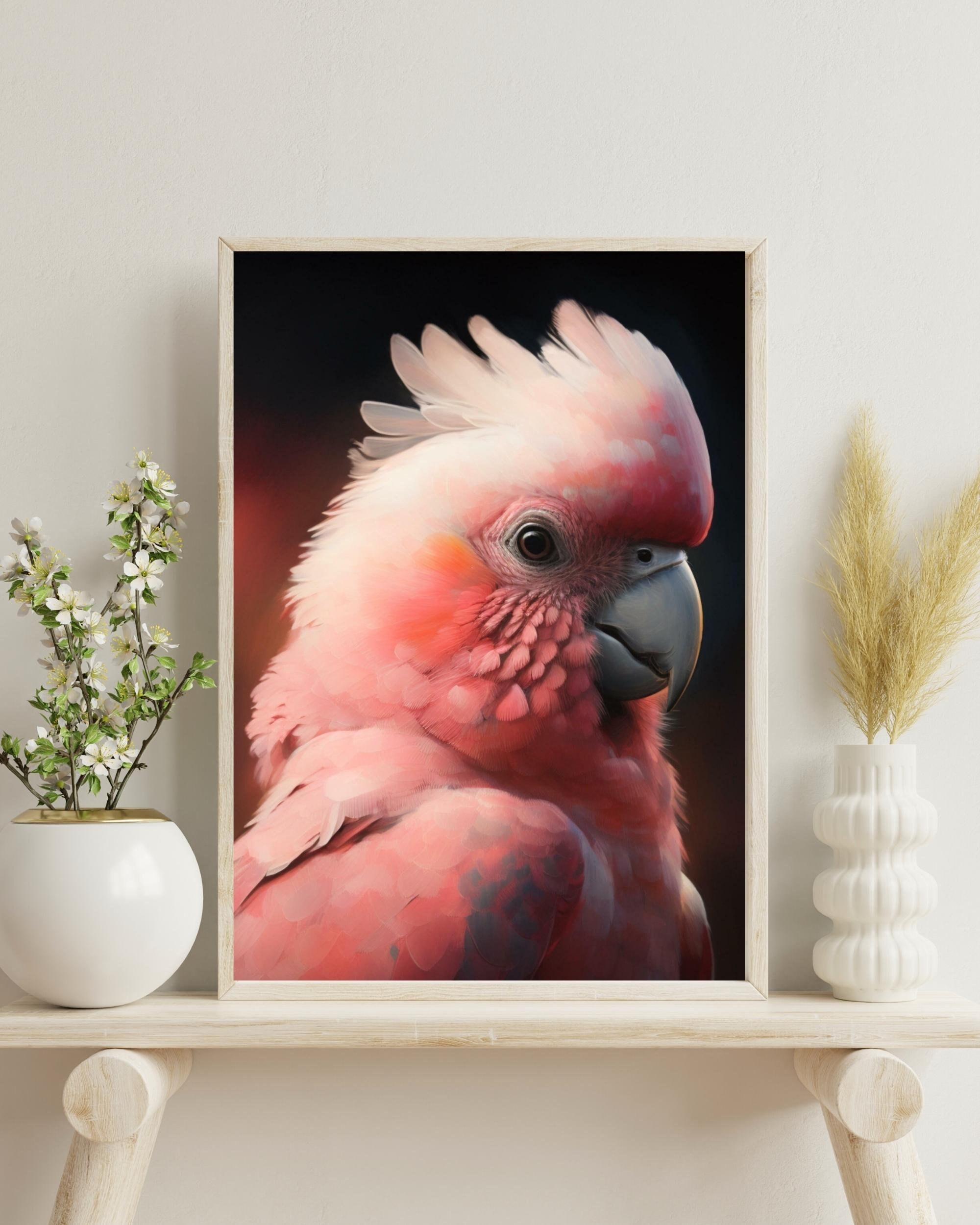 Pink Cockatoo Oil Paintings Wall Art | Tropical Illustration Poster ...