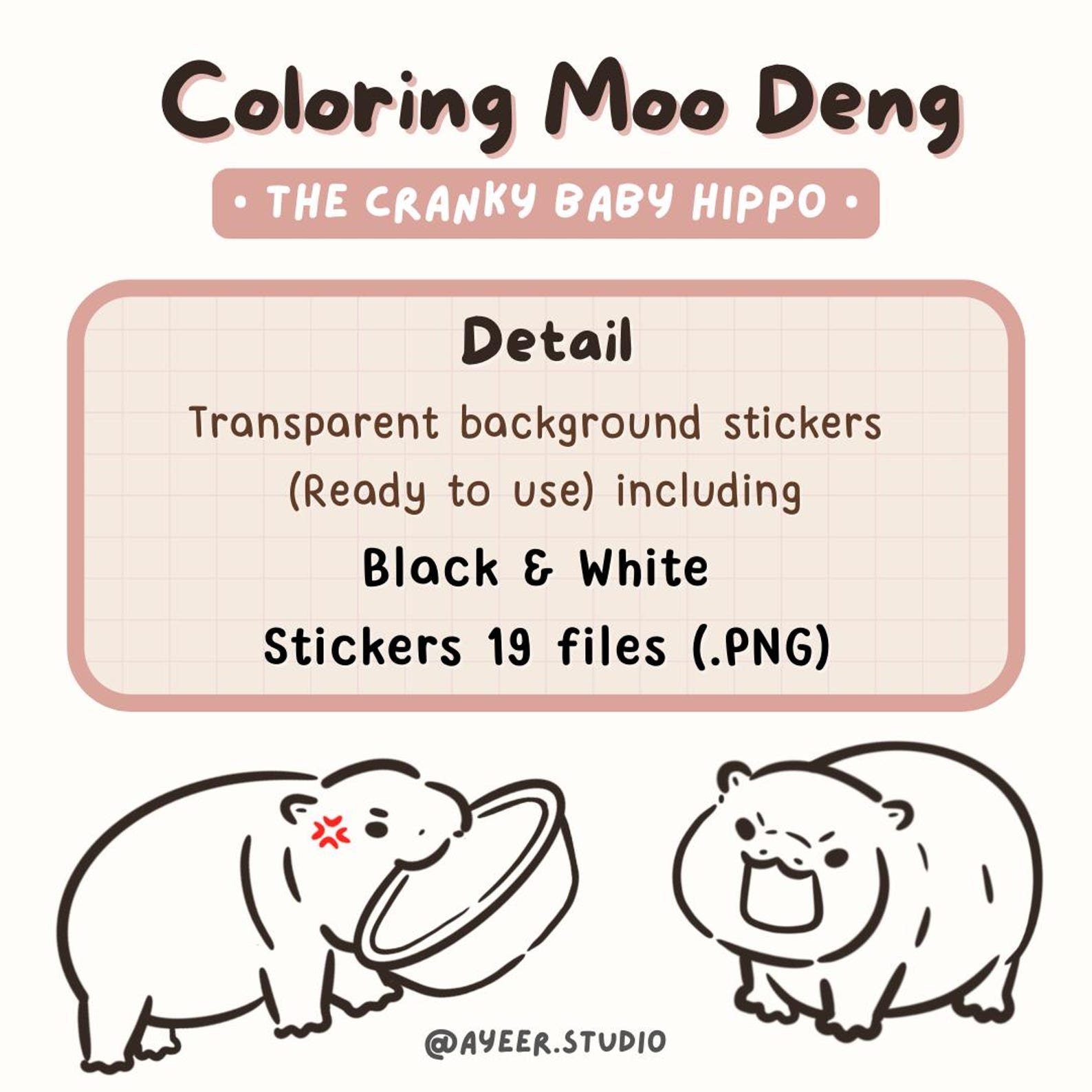 Coloring Moo Deng, Cranky Baby Pygmy Hippo Celebrity in Thailand | Baby ...