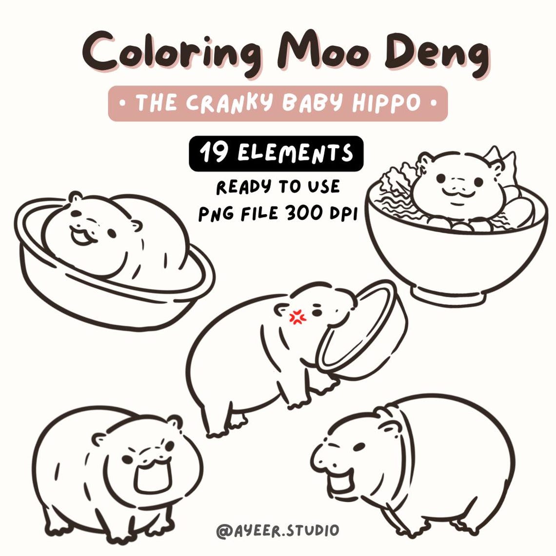 Coloring Moo Deng, Cranky Baby Pygmy Hippo Celebrity in Thailand | Baby ...