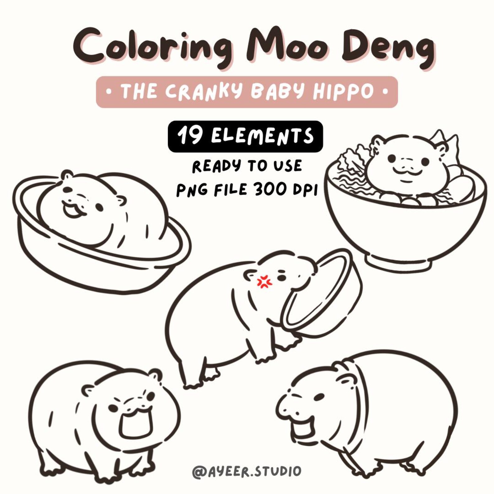 Coloring Moo Deng, Cranky Baby Pygmy Hippo Celebrity in Thailand | Baby ...