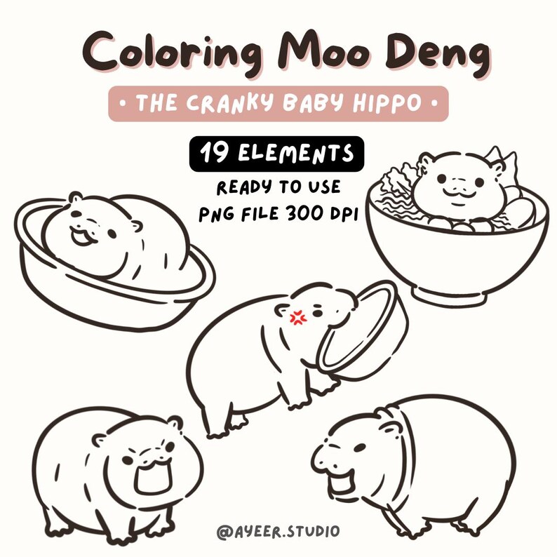 Coloring Moo Deng, Cranky Baby Pygmy Hippo Celebrity in Thailand | Baby ...