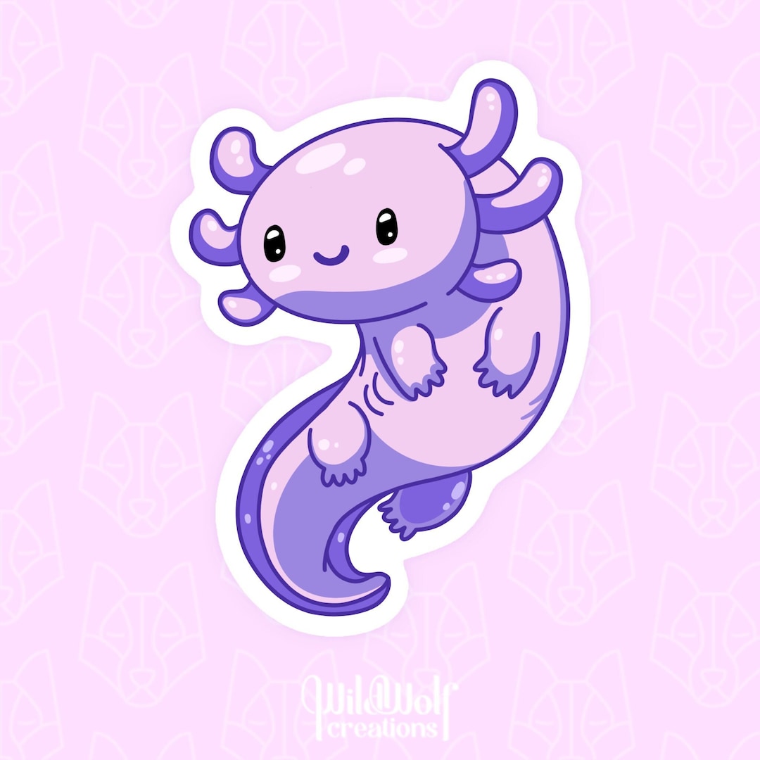 Axolotl | Pink Purple | Animal | Waterproof Sticker | Laptop | Water ...