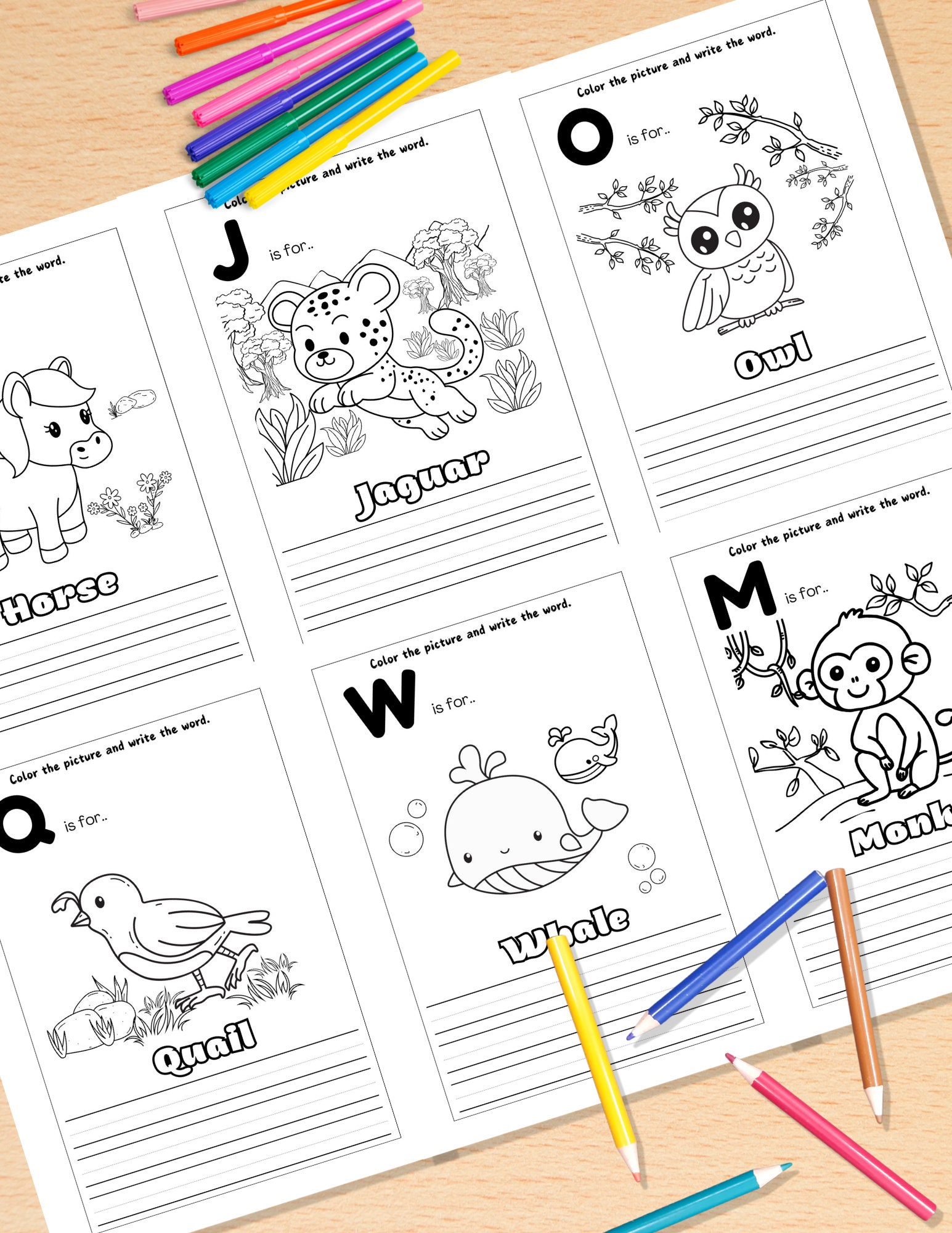 27 Printable Animal With Alphabet and Coloring Page Worksheets for Kids ...