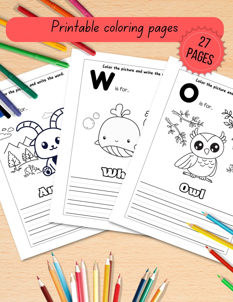 27 Printable Animal With Alphabet and Coloring Page Worksheets for Kids ...