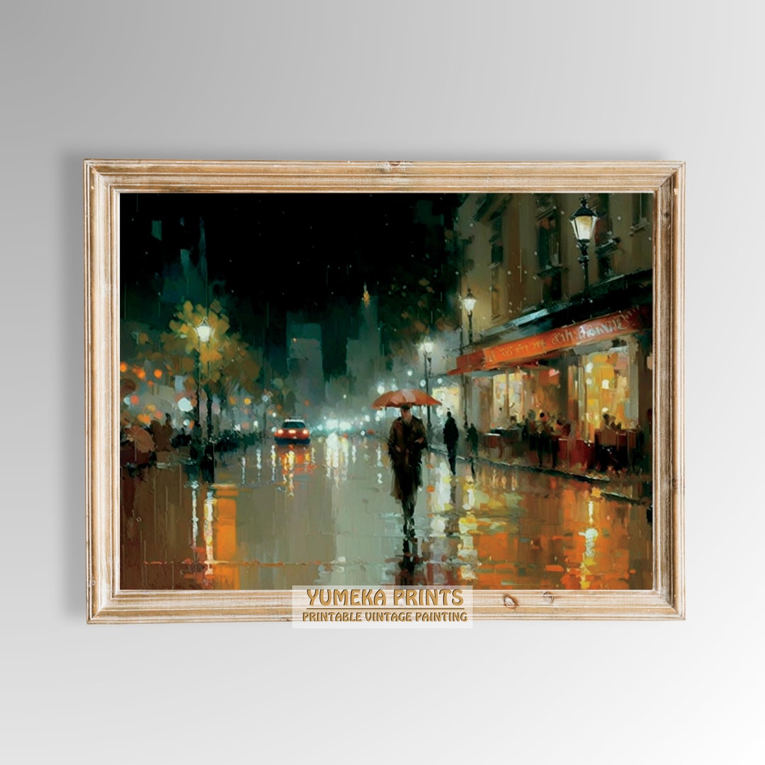 The Rain | Man in the Rain | Rain Scence Painting | Canvas Wall Art ...
