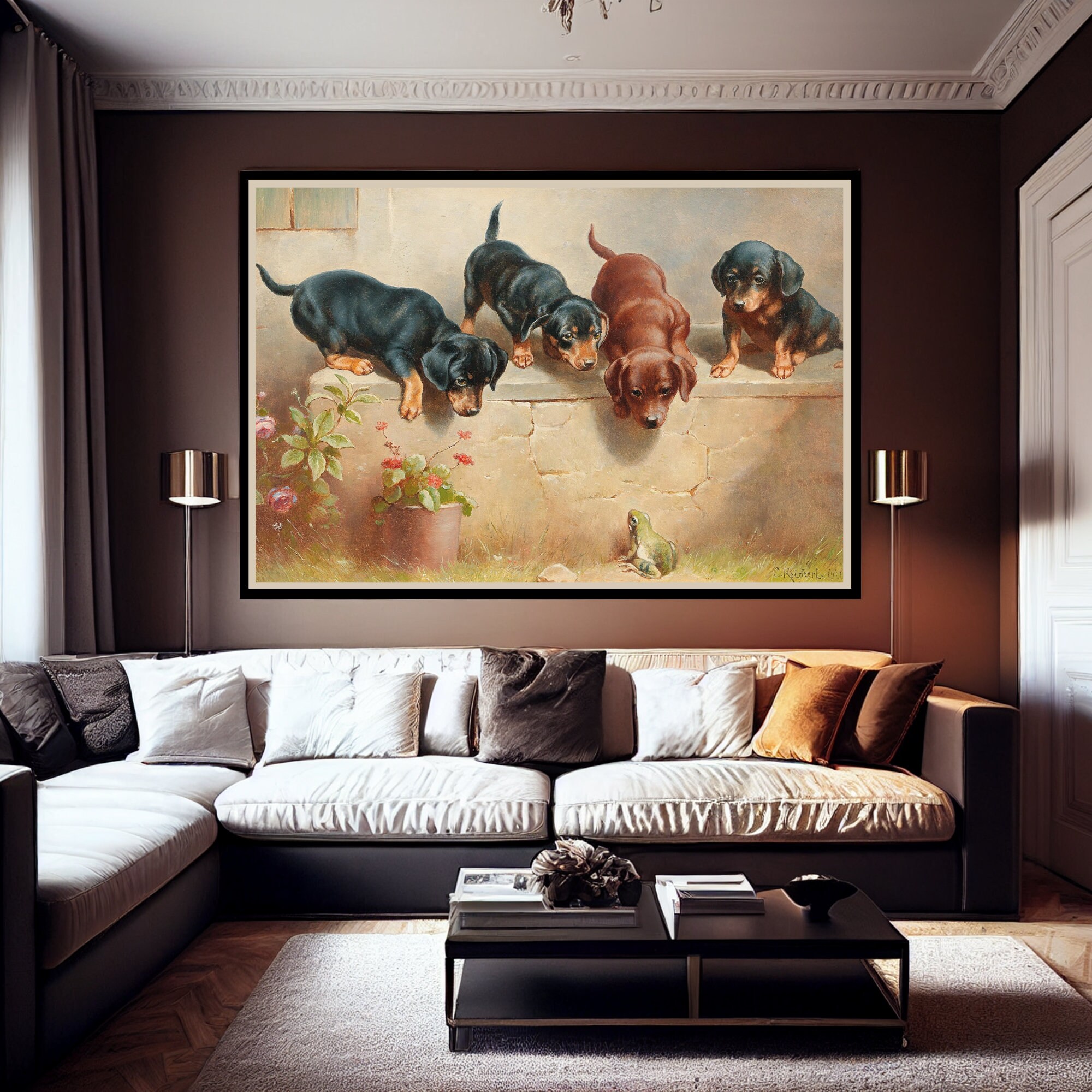 Vintage Dog Print Antique Puppies Oil Painting Curious Puppies - Etsy