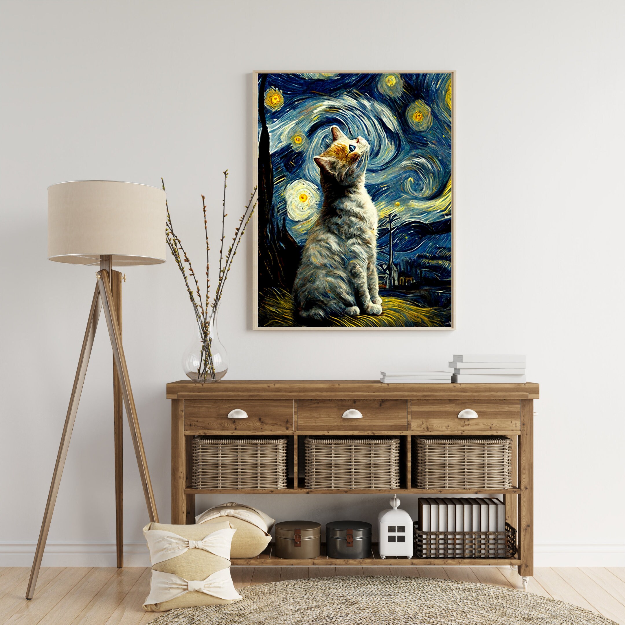 Starry Night Cat | Cat Look up at the Starry Night | Unique Home Decor ...