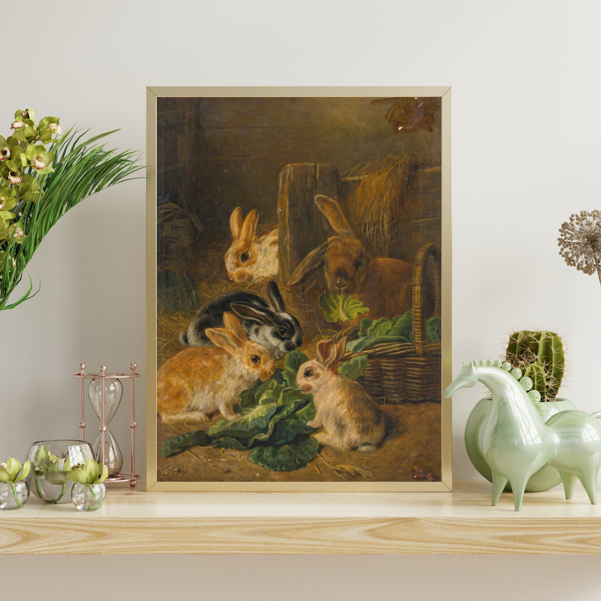 Vintage Bunny Rabbit Painting Rabbit Art Print Vintage Rabbit Decor ...
