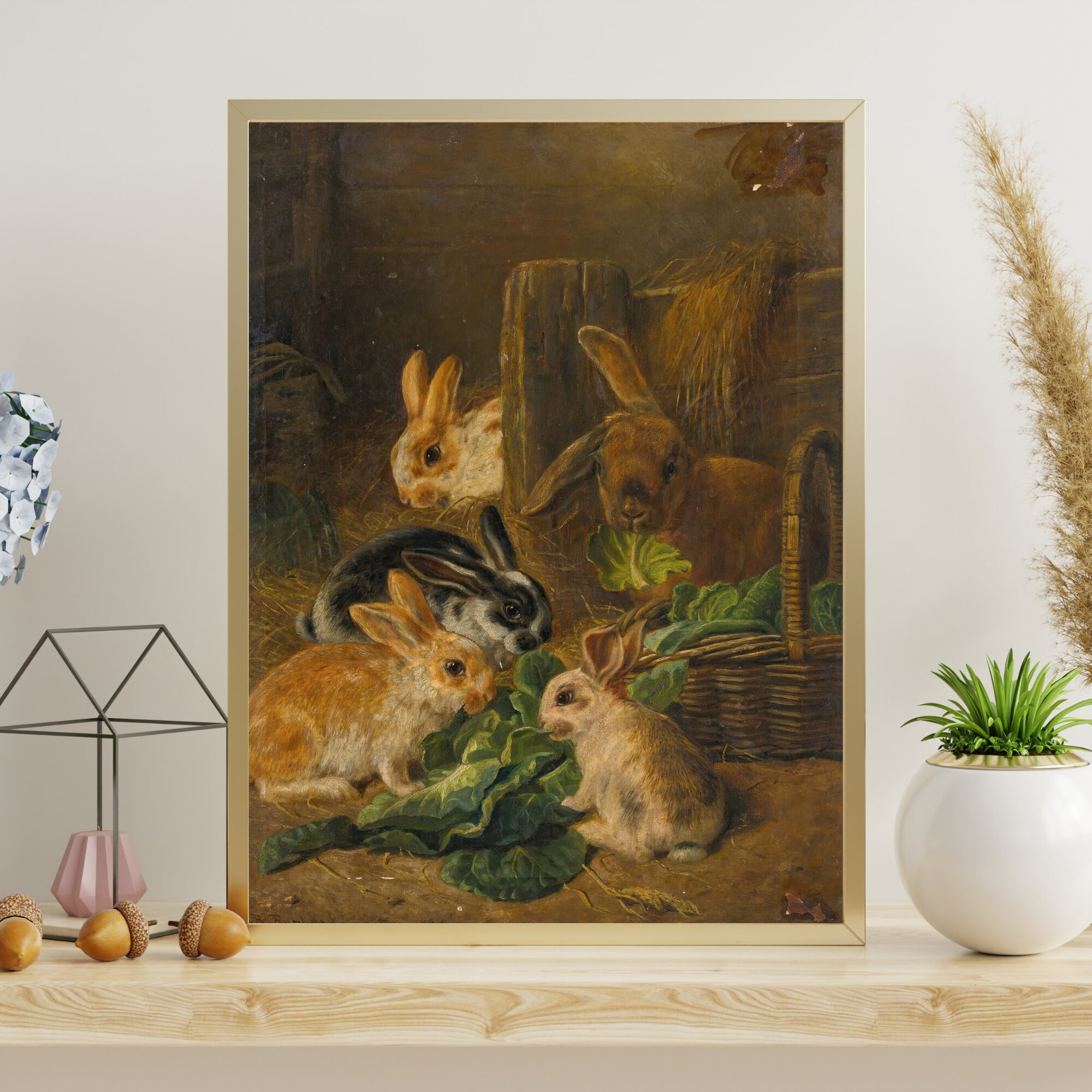Vintage Bunny Rabbit Painting Rabbit Art Print Vintage Rabbit Decor ...