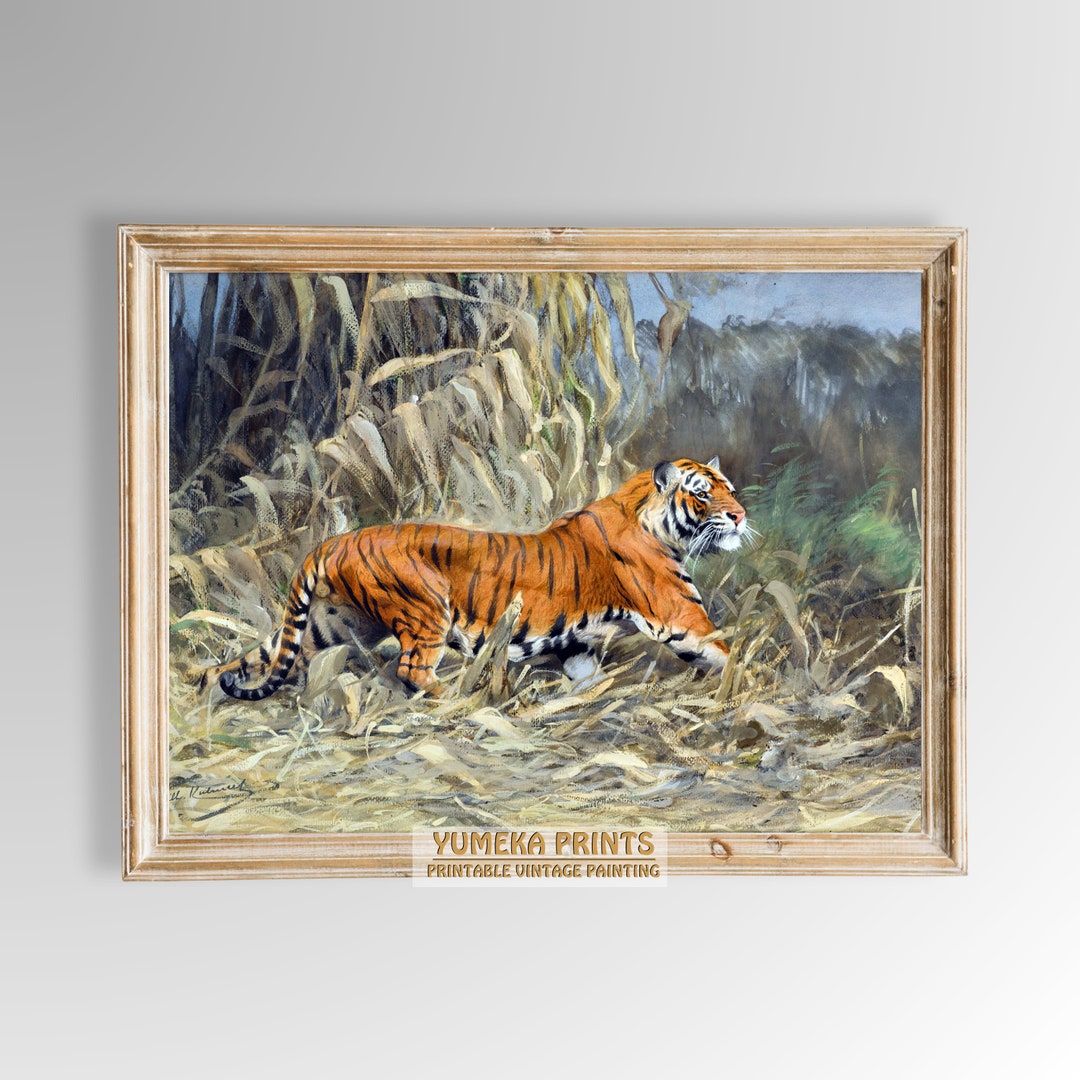 Antique Tiger Painting | Tiger Portrait by Wilhelm Kuhnert | Vintage ...