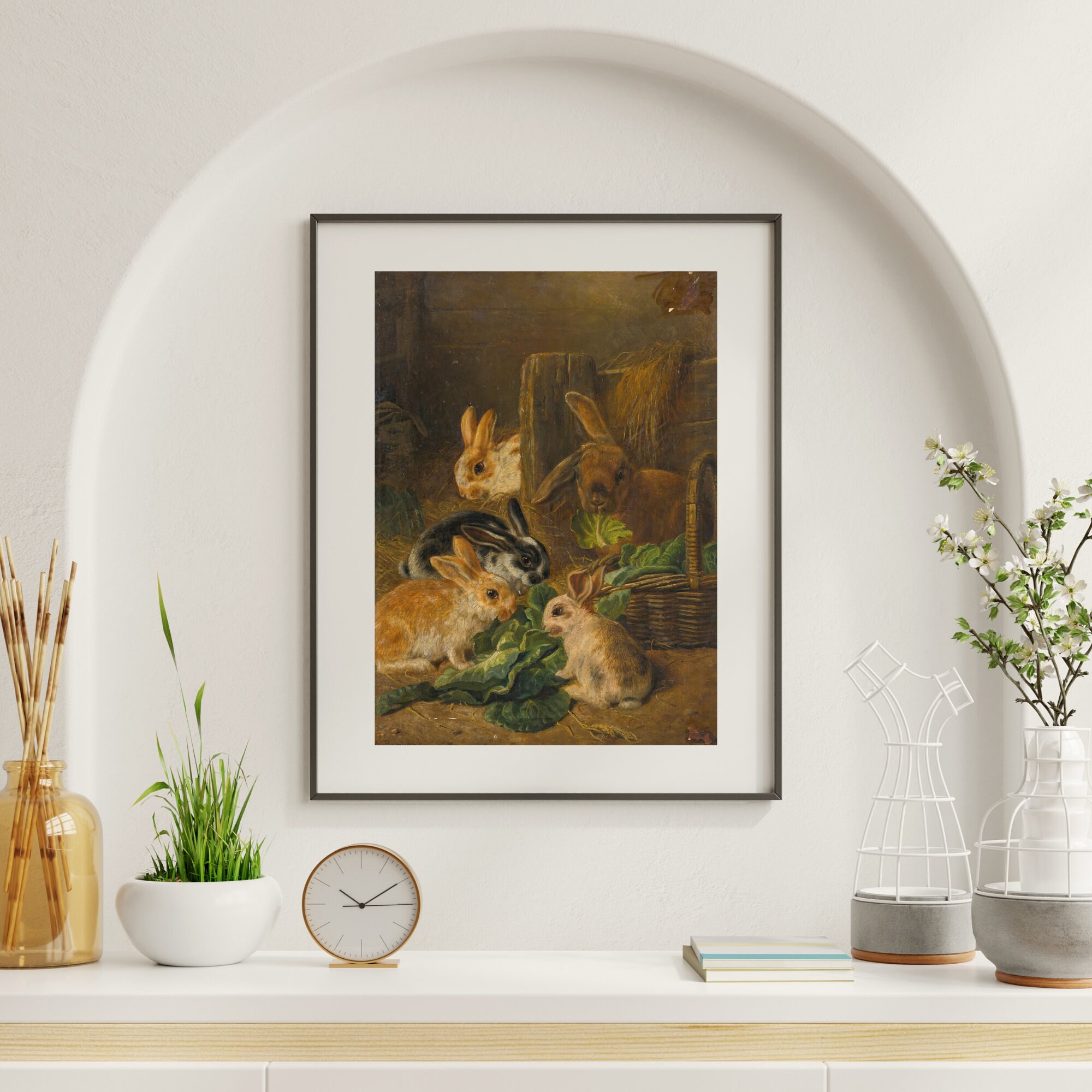 Vintage Bunny Rabbit Painting Rabbit Art Print Vintage Rabbit Decor ...