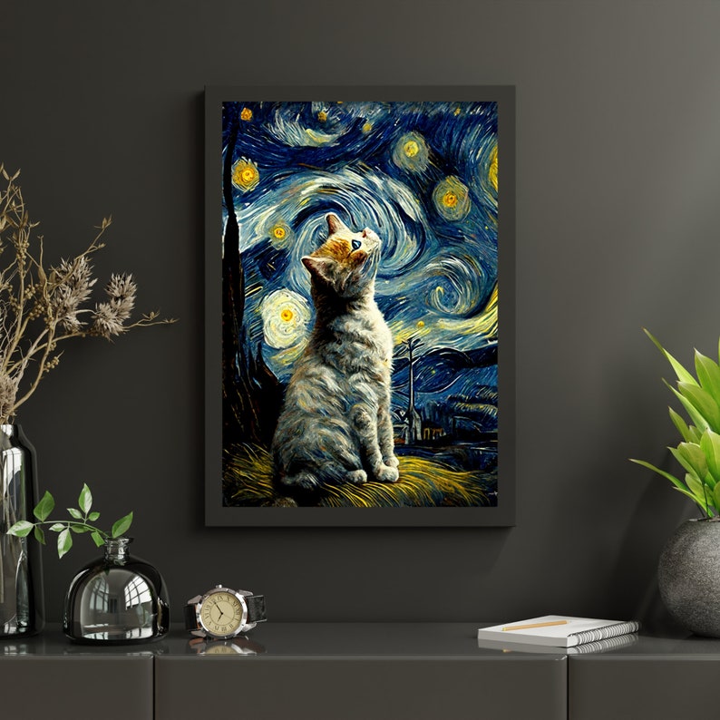 Starry Night Cat | Cat Look up at the Starry Night | Unique Home Decor ...
