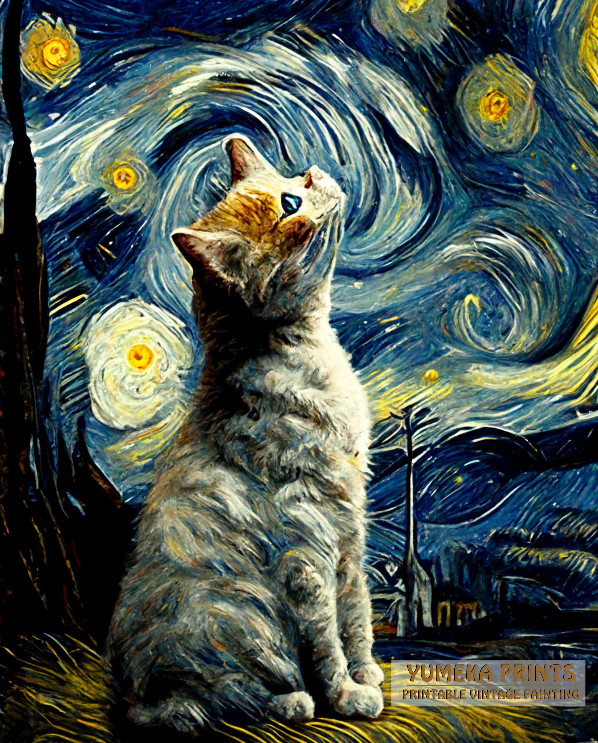 Starry Night Cat | Cat Look up at the Starry Night | Unique Home Decor ...