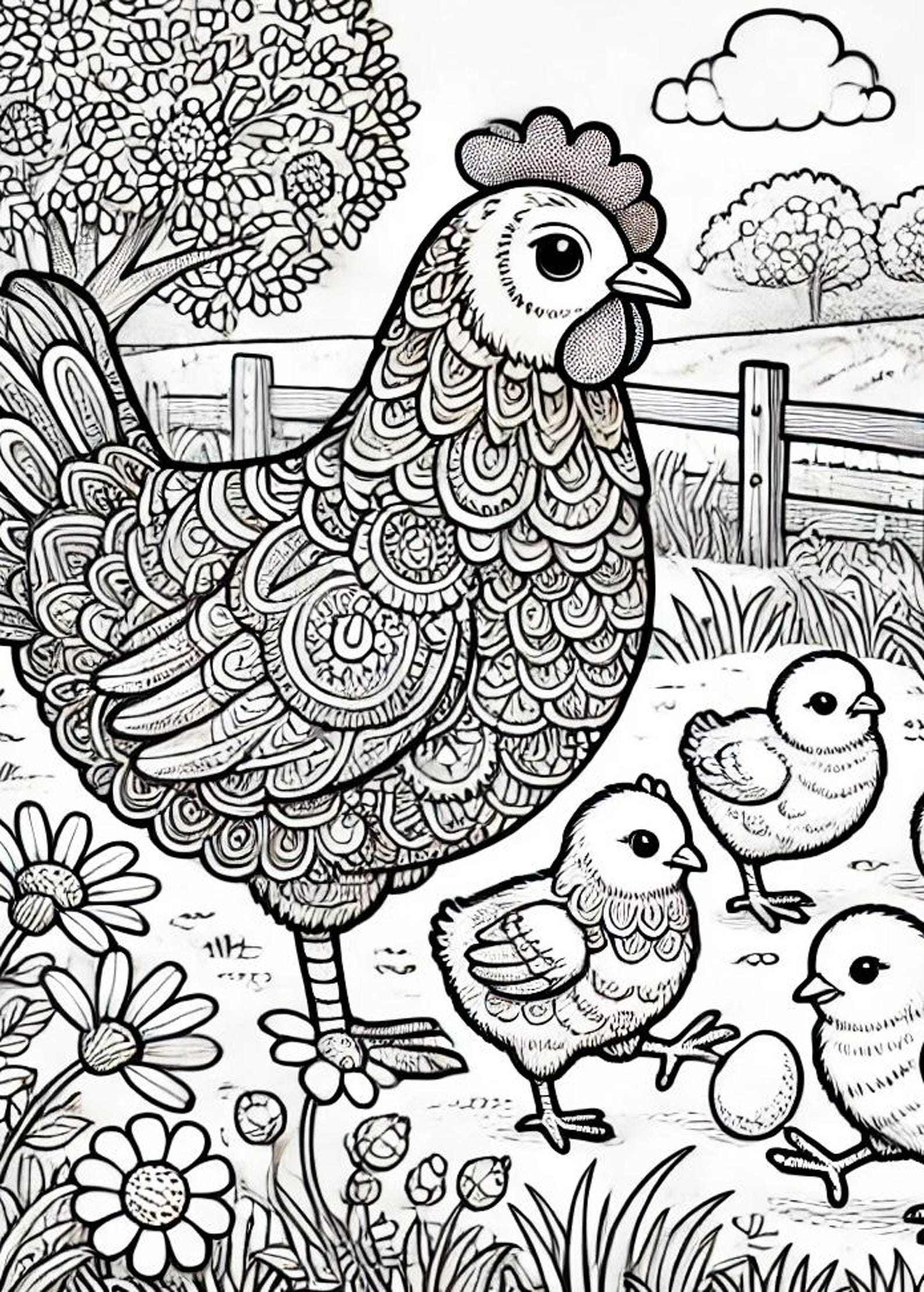 Mother and Her Chicks Coloring Page - Etsy