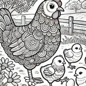 Mother and Her Chicks Coloring Page - Etsy