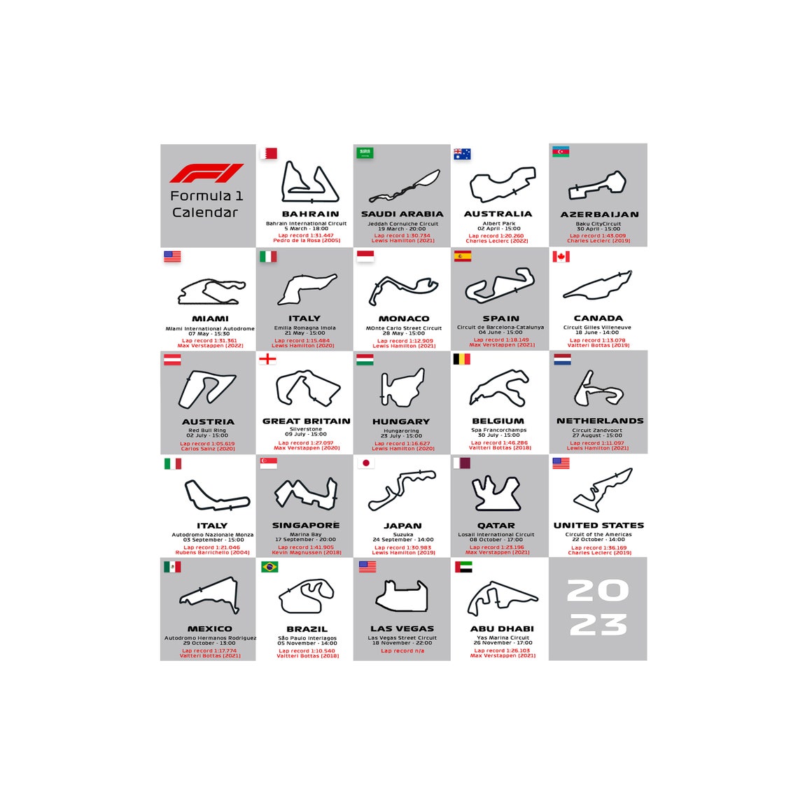 F1 Schedule CET Start Times Poster - High Res - Digital File - Etsy