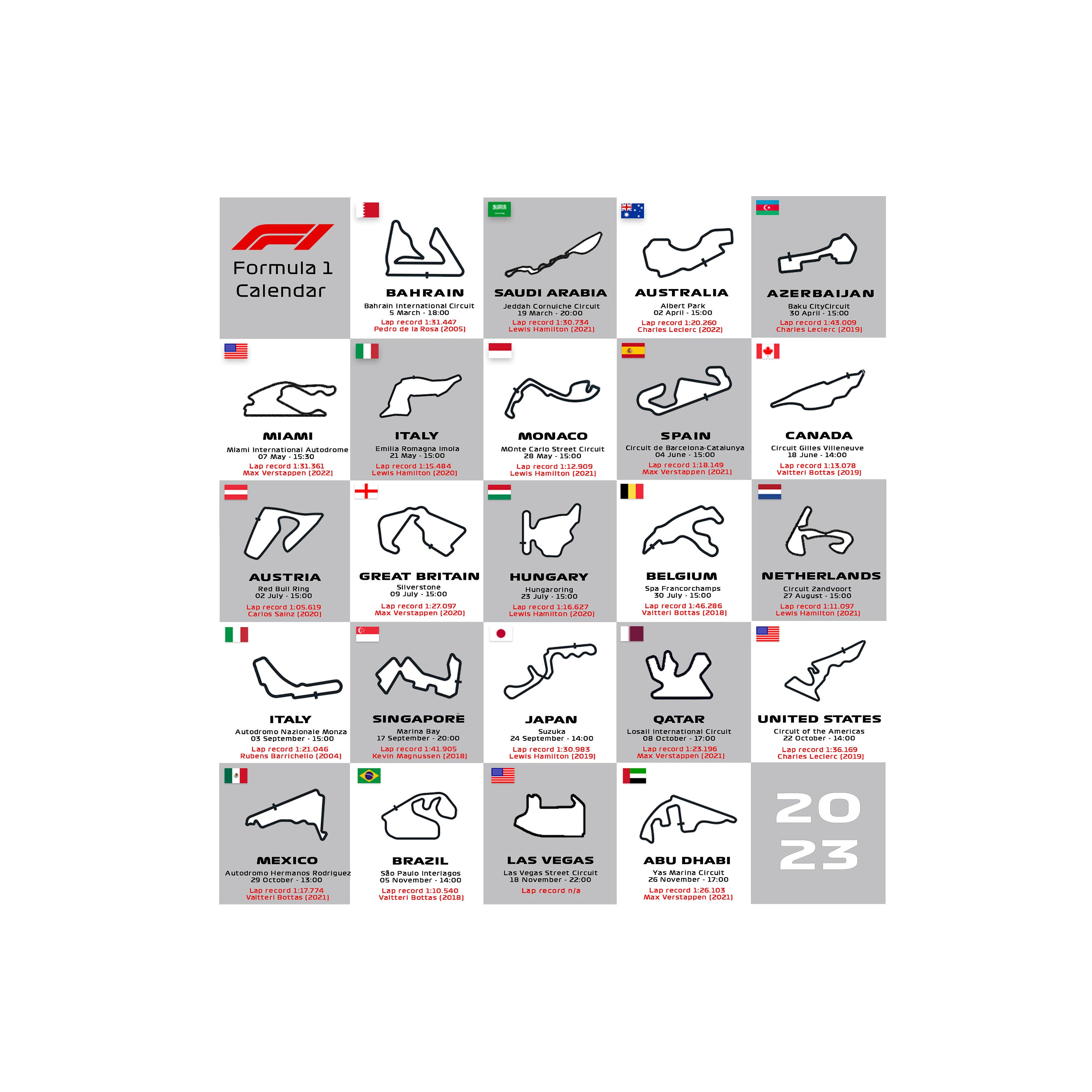 F1 Schedule CET Start Times Poster - High Res - Digital File - Etsy