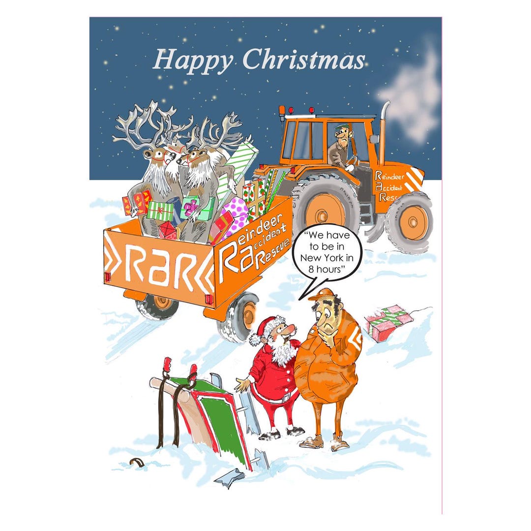 Christmas Card - Tractor RAC Reindeer Accident Rescue - Funny - Gift ...