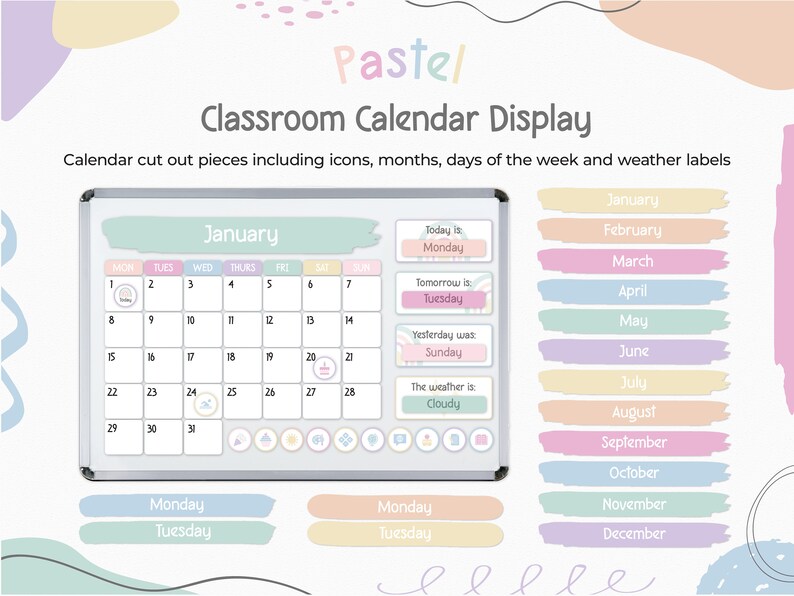 Pastel Classroom Calendar Display Printable Decor for Teachers and ...