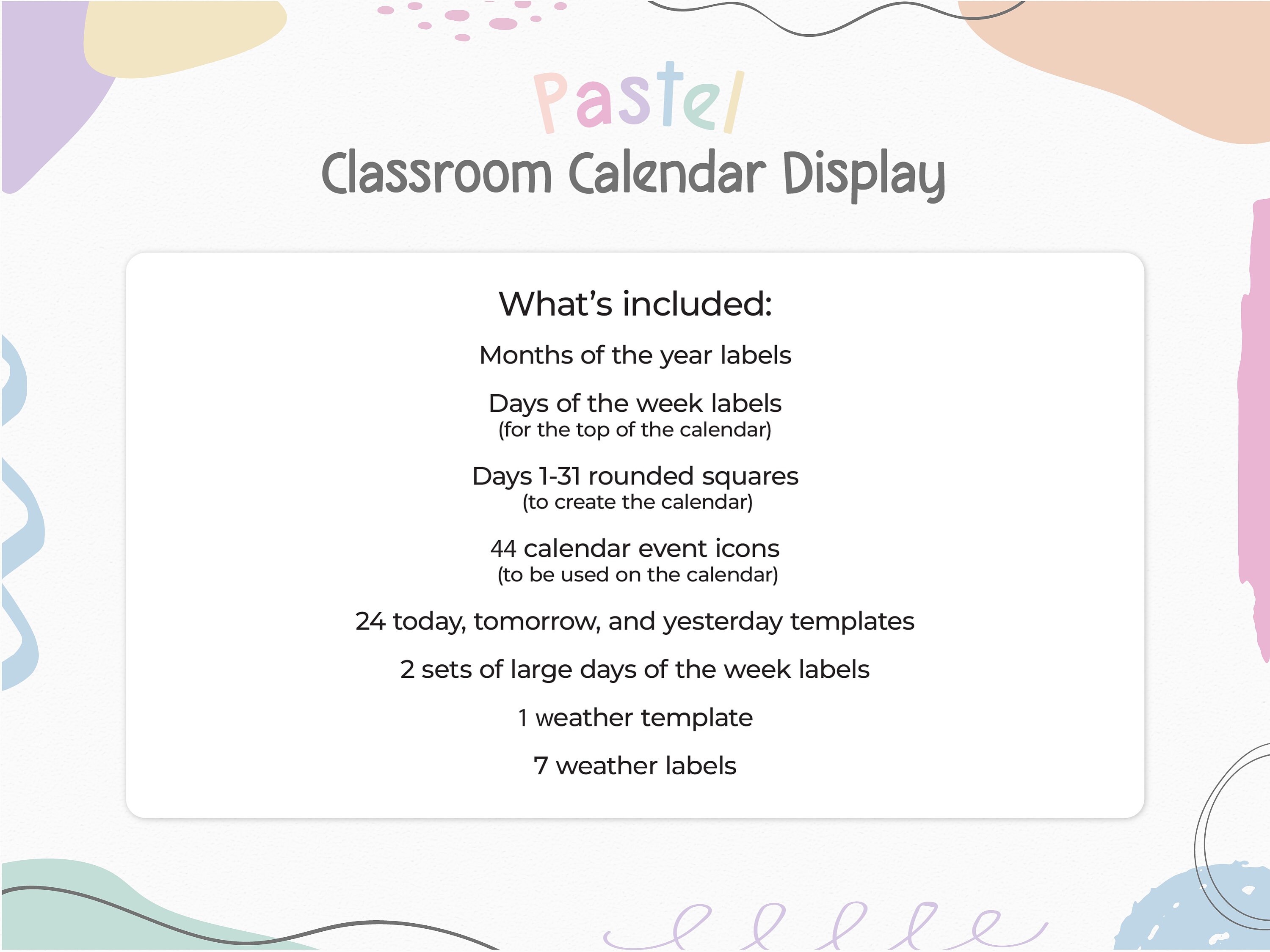 Pastel Classroom Calendar Display Printable Decor for Teachers and ...