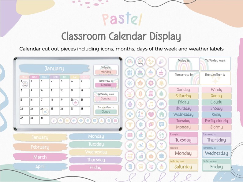 Pastel Classroom Calendar Display Printable Decor for Teachers and ...