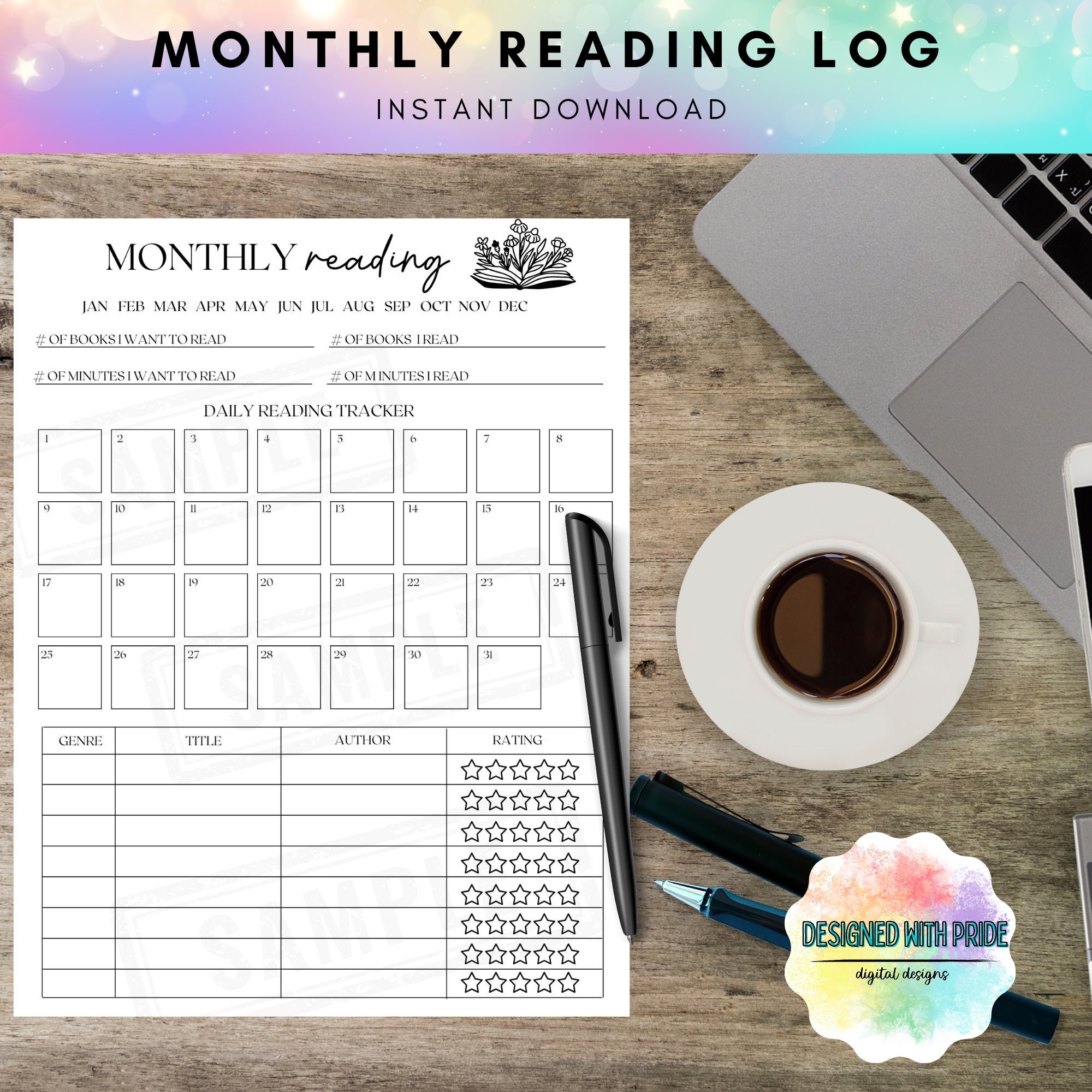 Monthly Book Tracker | Monthly Reading Log | Book Club Reading Tracker ...
