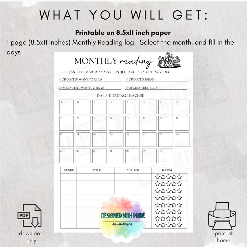 Monthly Book Reading Log | Printable Reading Tracker (PDF) - Etsy
